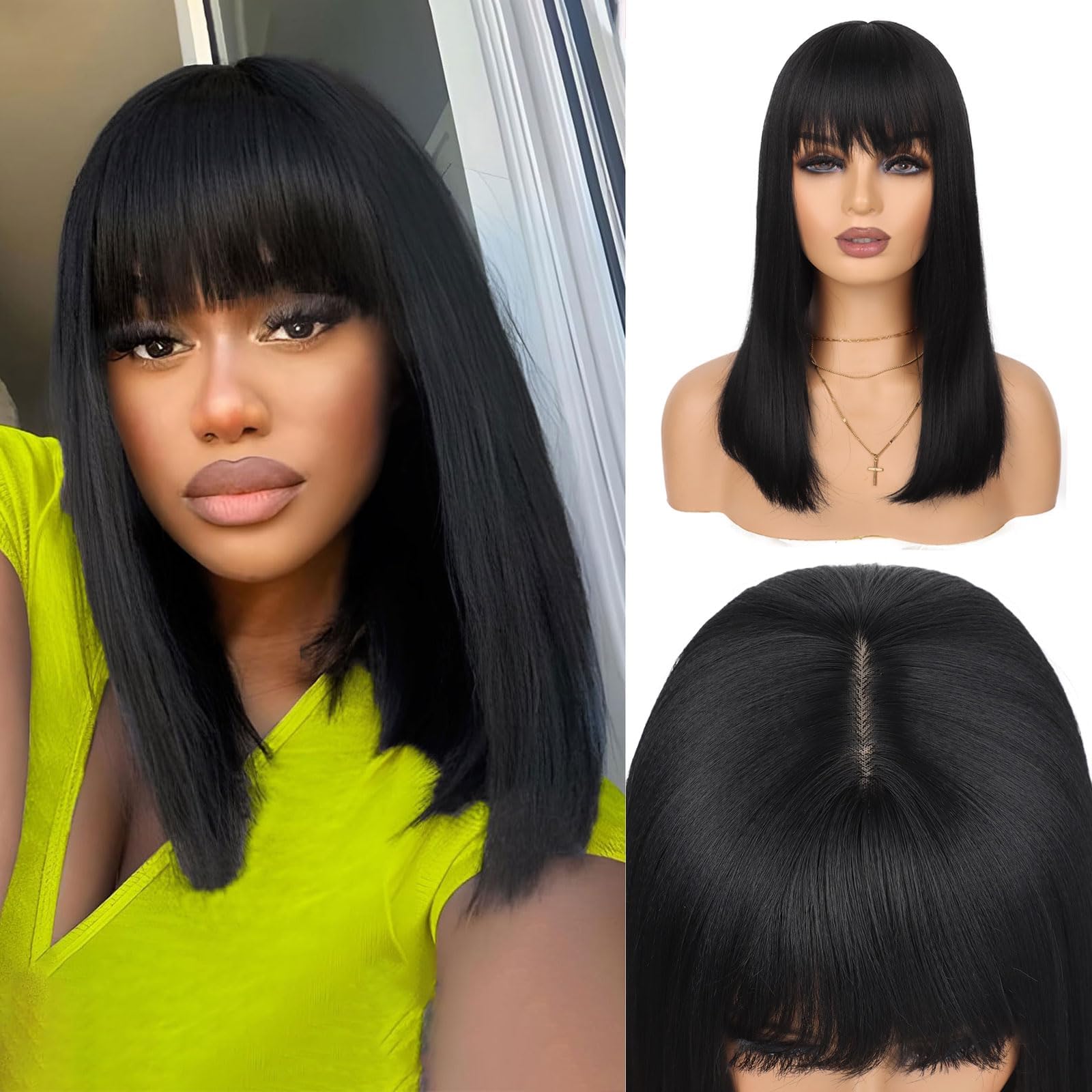 Amazon.com : MYCNIMY Kinky Straight Wigs for Black Women Glueless ...
