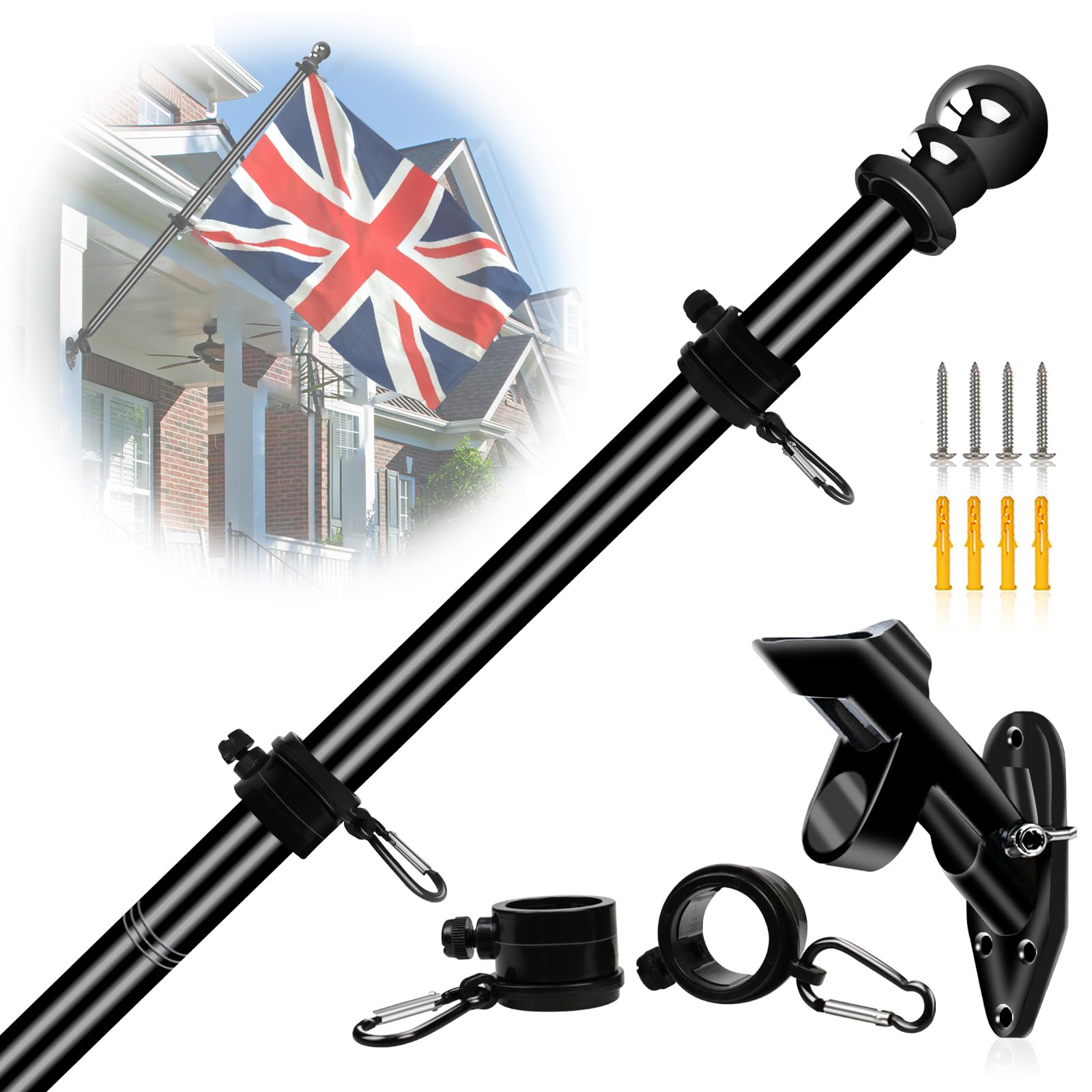 NQ 6FT (1.8M) Flag Pole for Garden with Flag Pole Holder, Stainless ...
