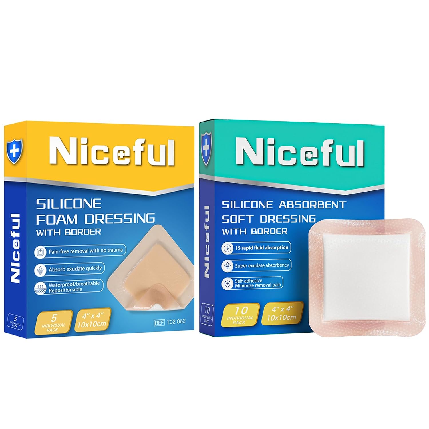 Amazon.com: Silicone Foam Dressing 4"x4" & Silicone Super Absorbent ...