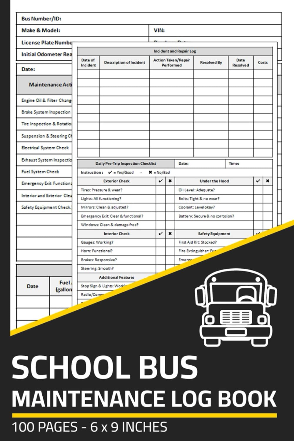 School Bus Maintenance Log Book: School Bus Repair & Service Record ...