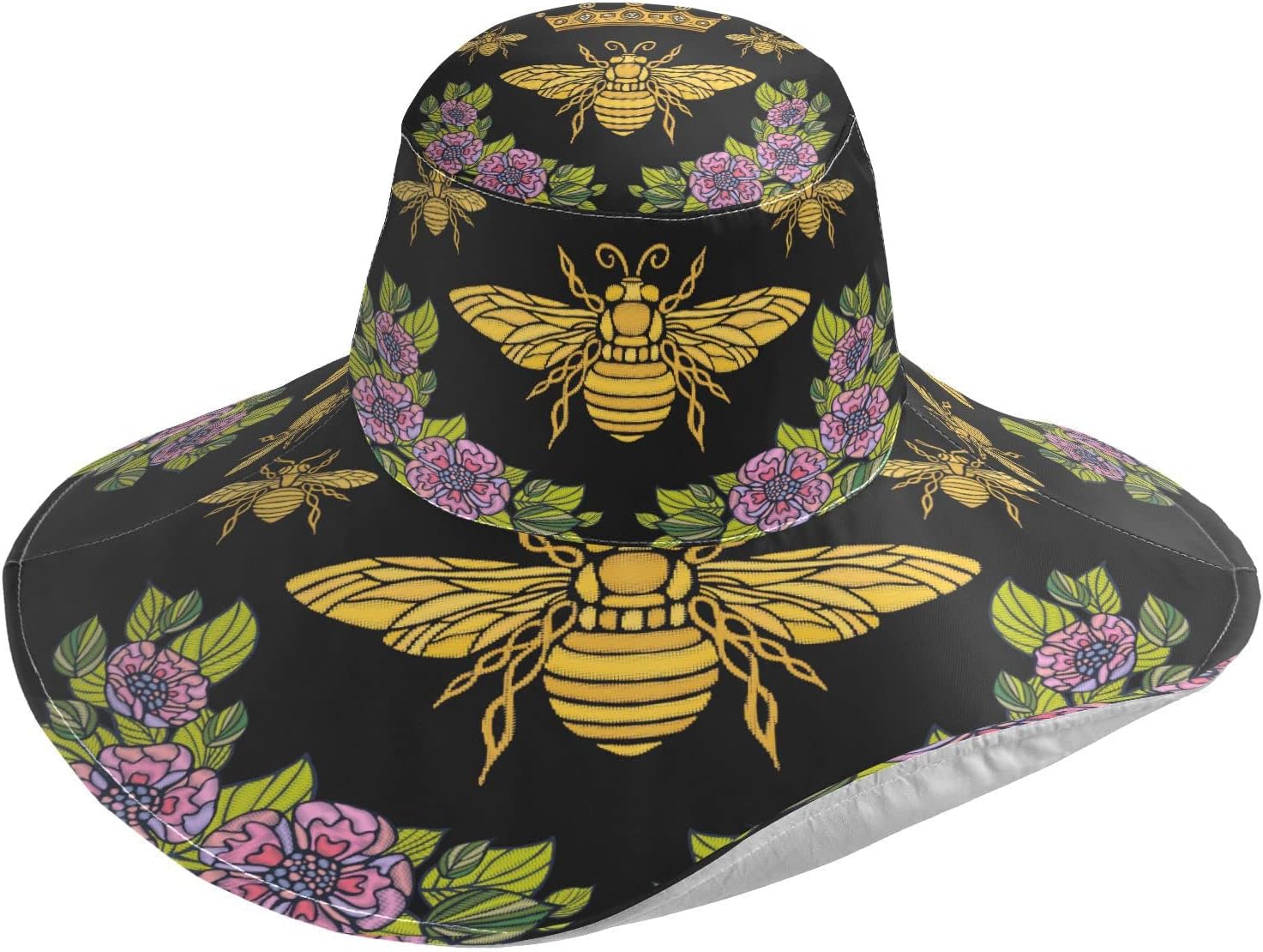 Bee Crown Flowers Embroidery Honey Bee Bumblebee Floral Leaf Wings ...