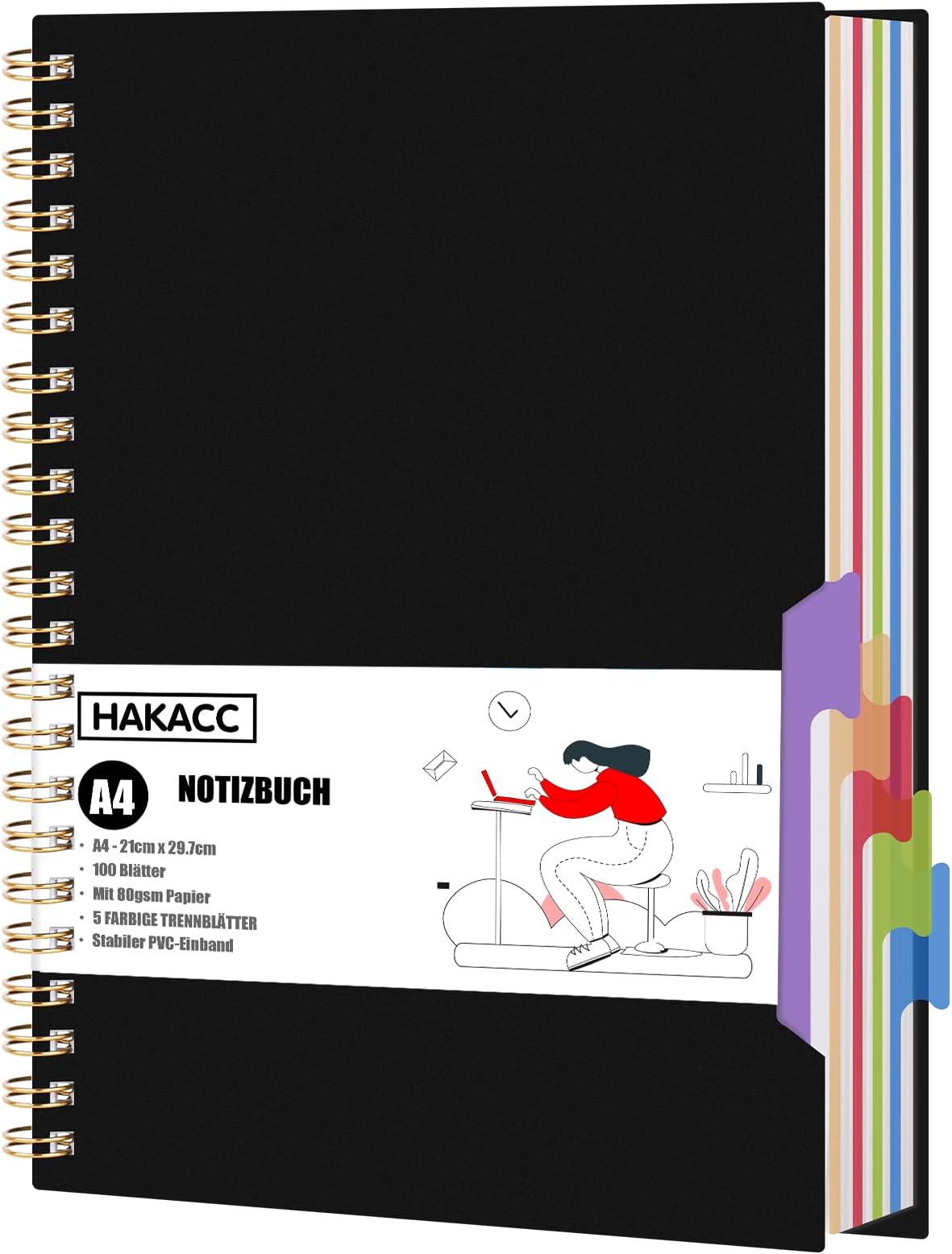 CAGIE A4 Notizbuch mit Register Liniert Spiralbindung 240 Seiten (120 ...