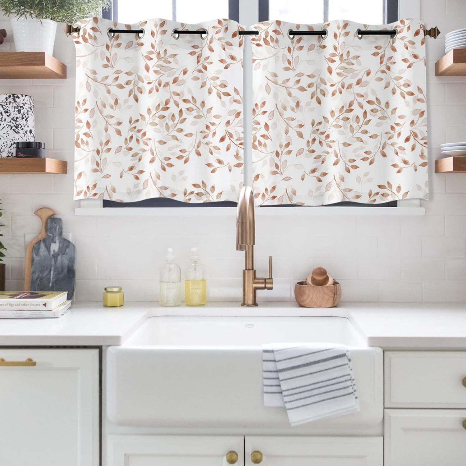 Amazon.com: LBDEKOR Kitchen Curtain 54 Inch Length, Vintage Leaves ...