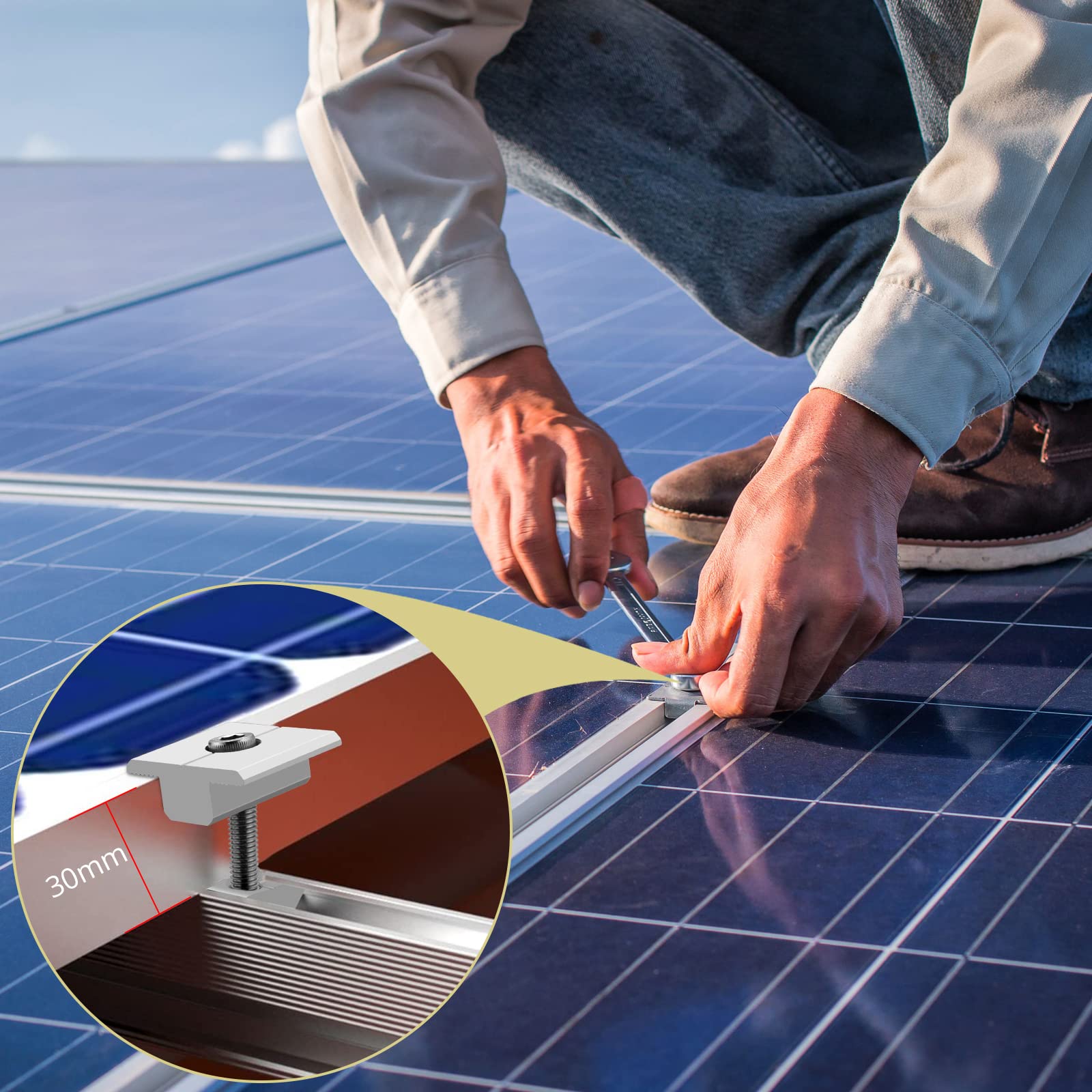 Snapklik.com : 10pcs Solar Panels Centre Clamps 30mm, Aluminium Solar ...