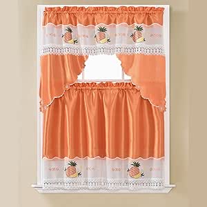 Amazon.com: PREMIUS Amy 3-Piece Pineapple Embroidered Kitchen Curtain ...