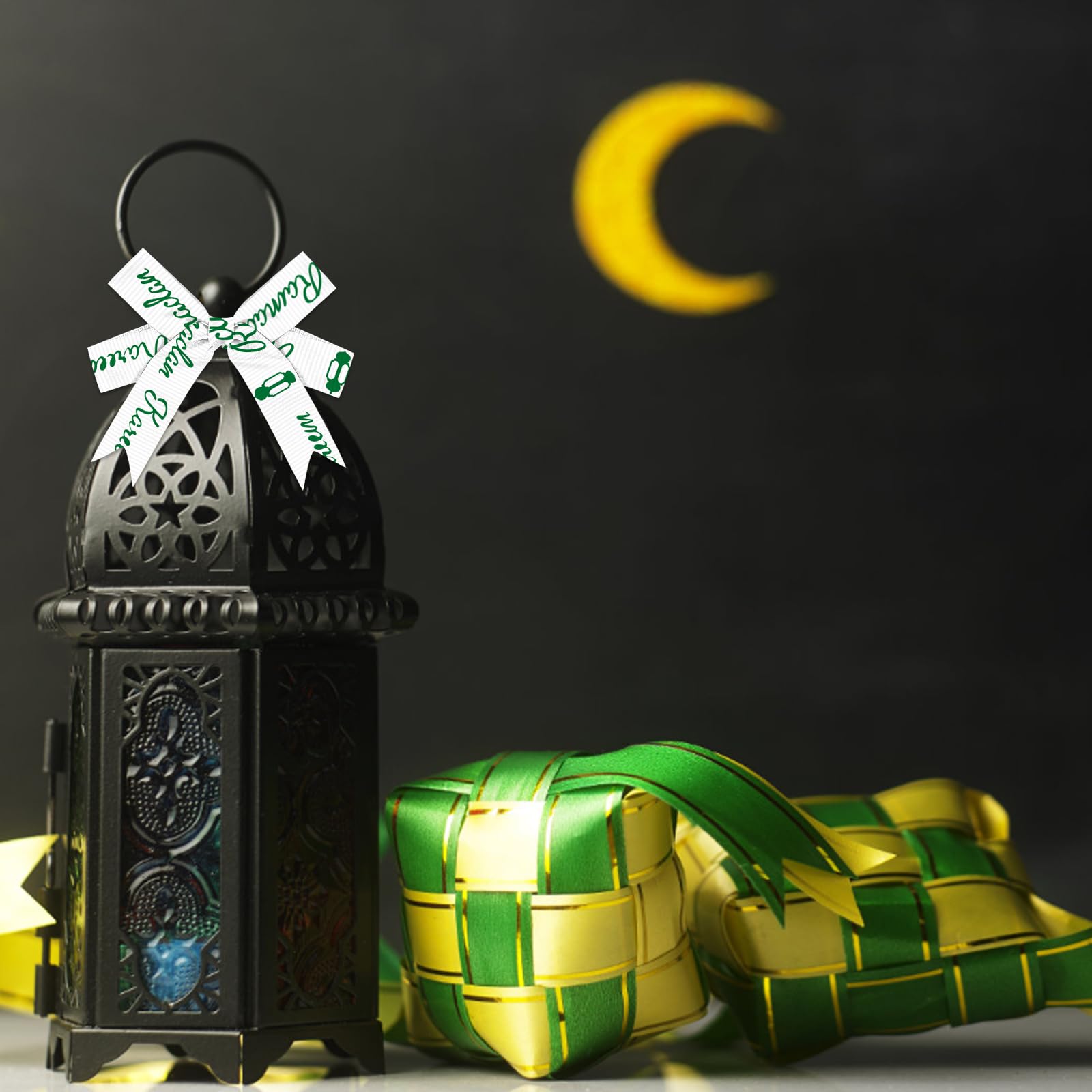 Snapklik.com : 4 Rolls 20 Yards Ramadan Ribbons, 3/8" Green White ...