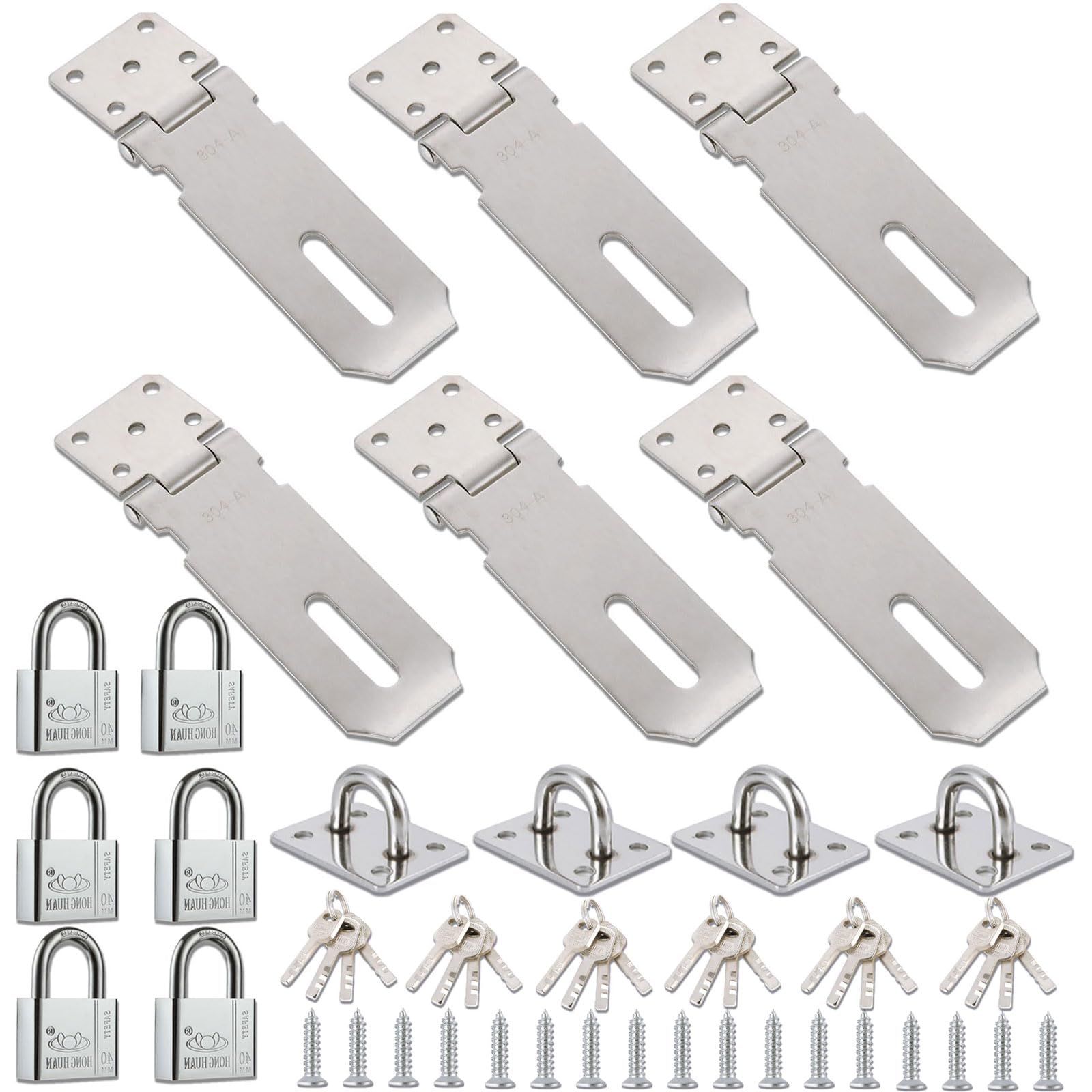 CYEER 6 Sets Door Latch Hasp with Door Padlock and Hasp Repair Plate, 4 ...