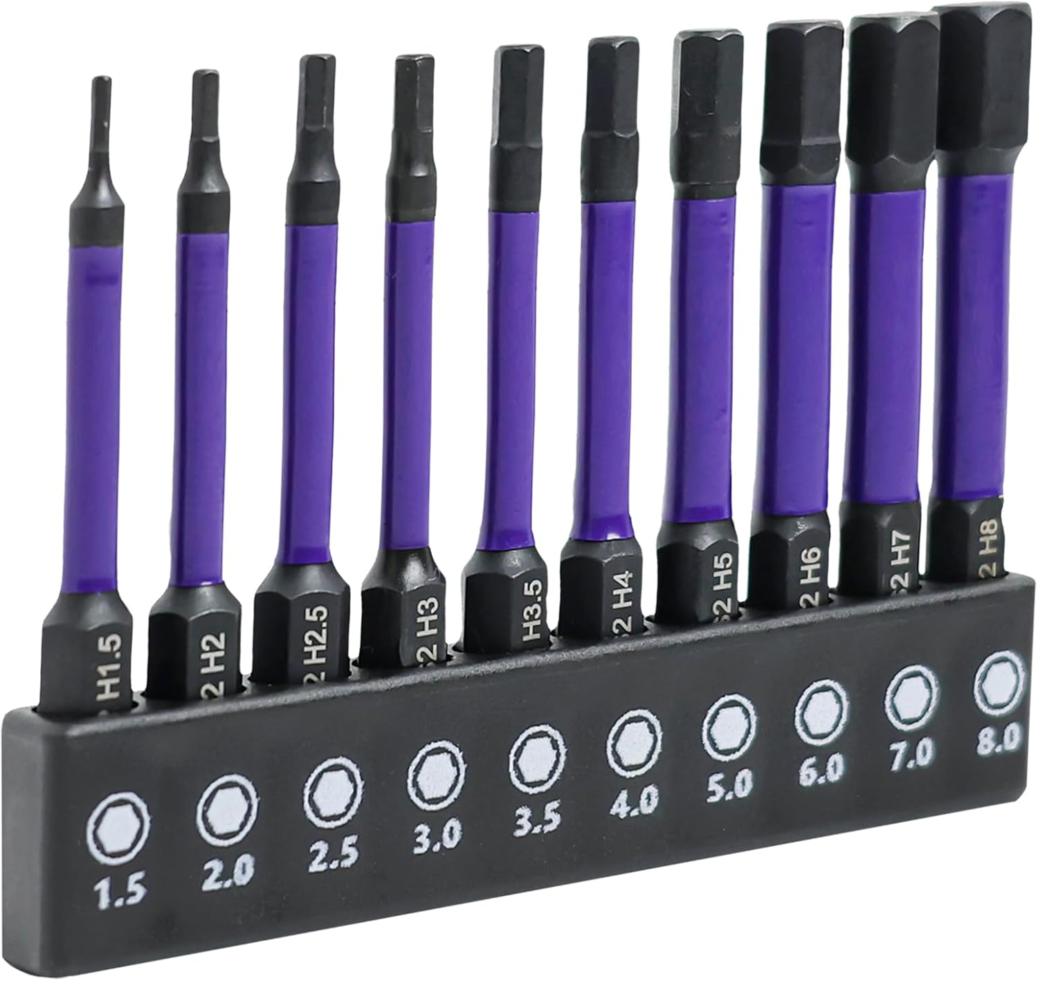 LANAFAY Impact Hex Head Allen Key Bit Set, 10pcs H1.5mm-H8mm Magnetic ...