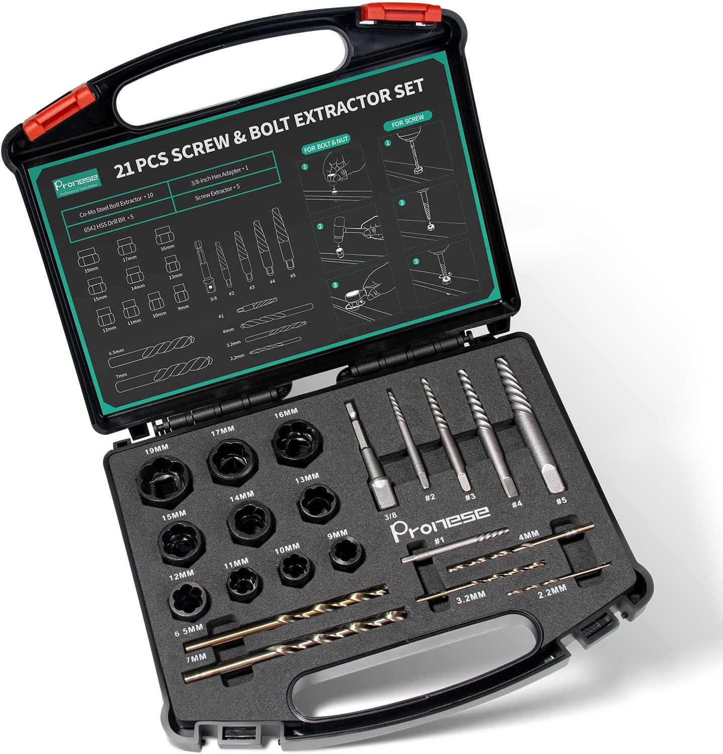 Nut Remover Set, 13+1 Impact Bolt & Nut Extractor Socket with a 1/4" to ...