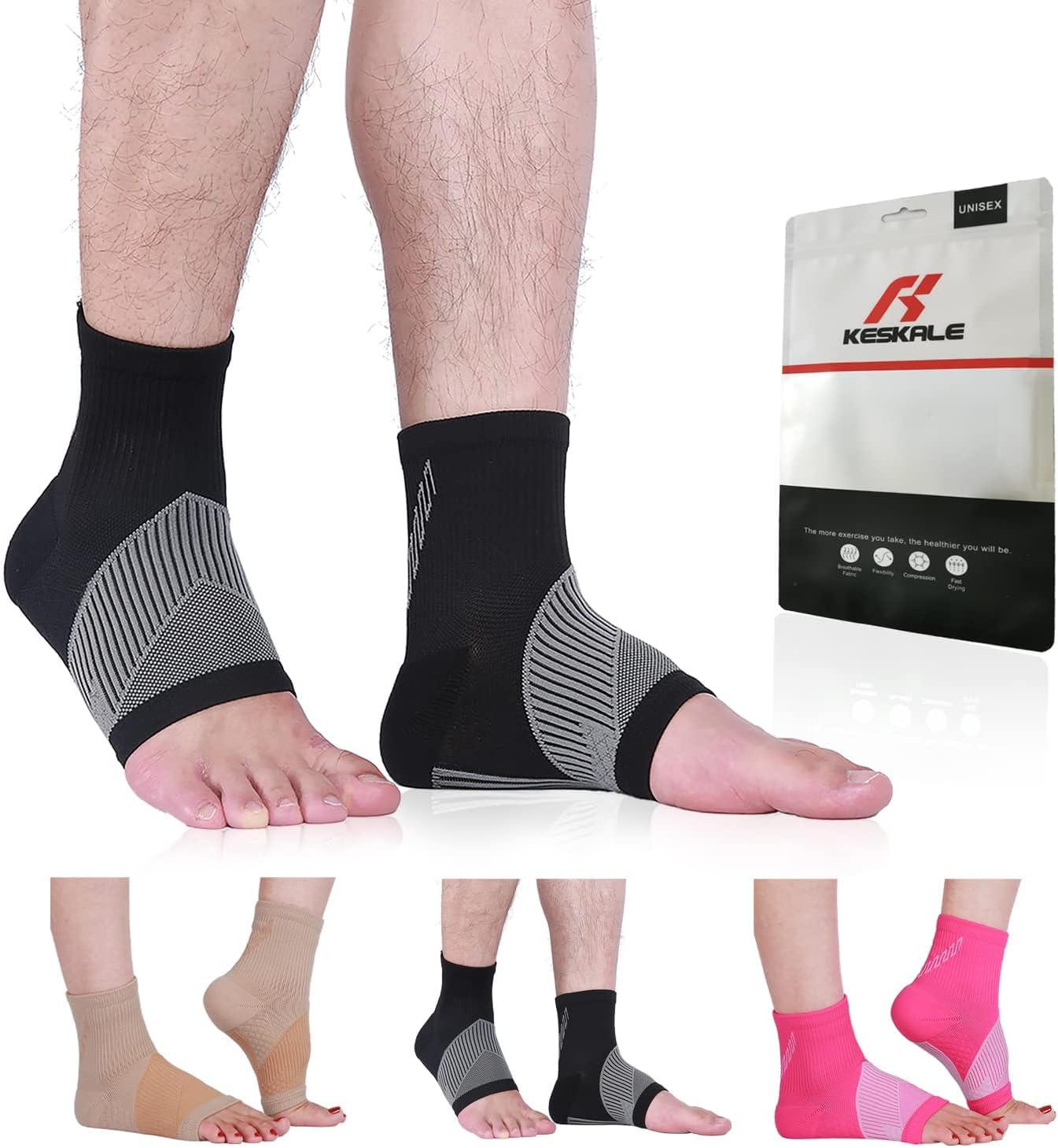 Amazon.com: Keskale 3 Pairs Ankle Compression Sleeves for Plantar ...