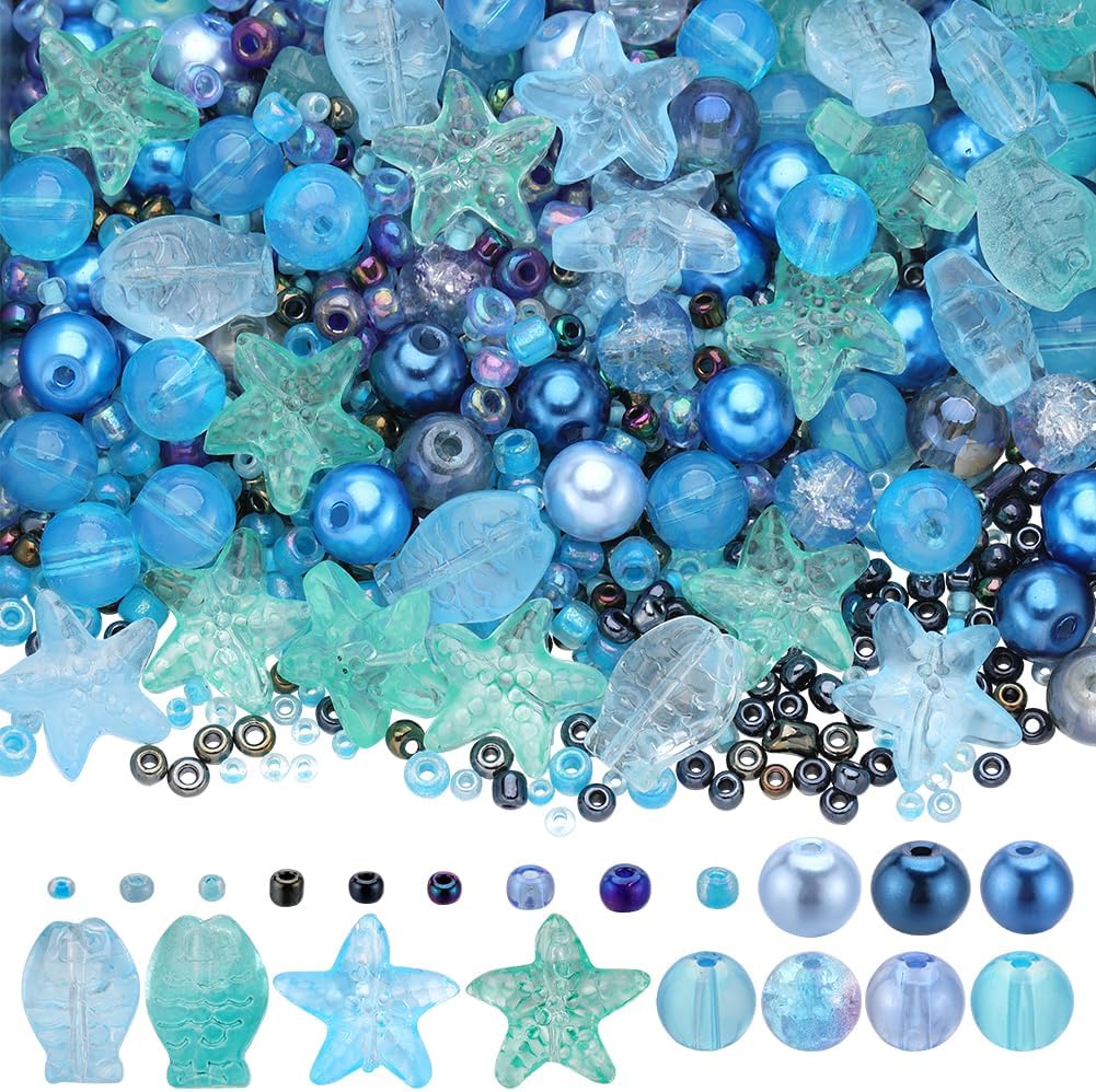 Amazon.com: SUNNYCLUE 1 Box 540pcs Glass Ocean Beads Kit Mini Glass ...