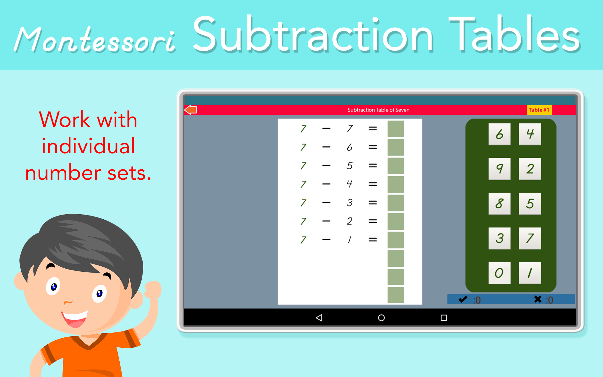 Subtraction Tables - Montessori Math for Kids Ages 4 & Up - App on ...