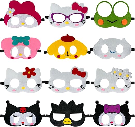 Amazon.com: GeRRiT 12pcs Felt Masks For Sanrio, Themed Birthday Party ...