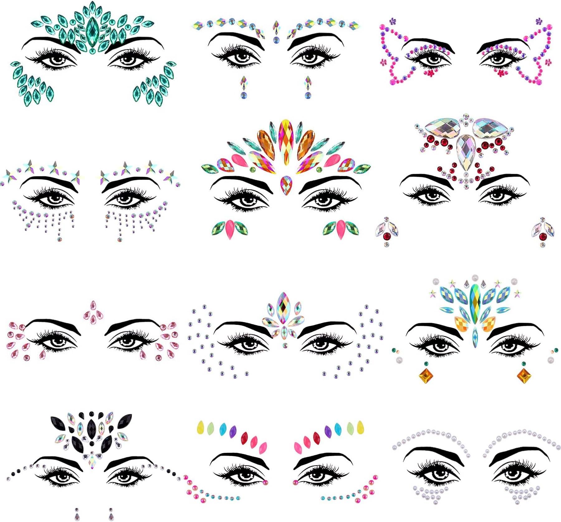 Amazon.com : TGANNYOCR 12 Sets Face Jewels Mermaid Face Rhinestones ...