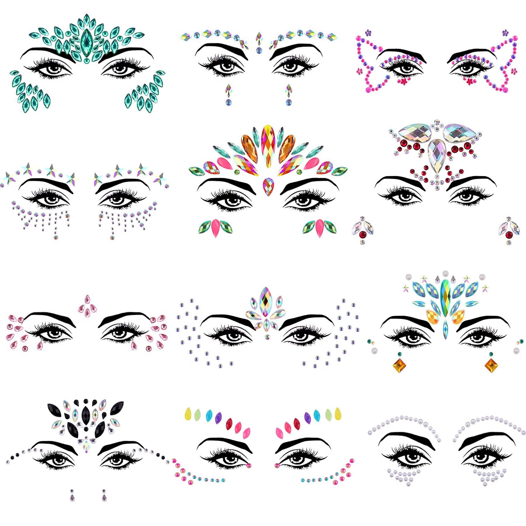 Amazon.com : TGANNYOCR 12 Sets Face Jewels Mermaid Face Rhinestones ...