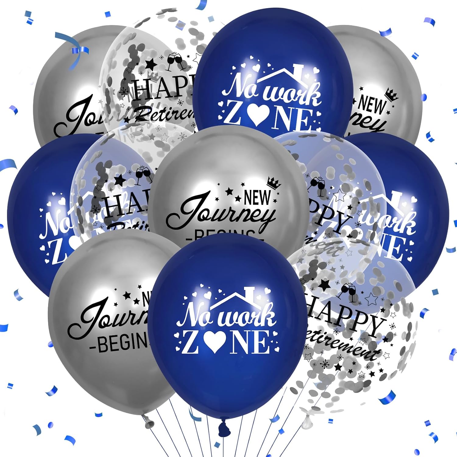 Amazon.com: Happy Retirement Balloon 50 Pcs Navy Blue Sliver Retirement ...