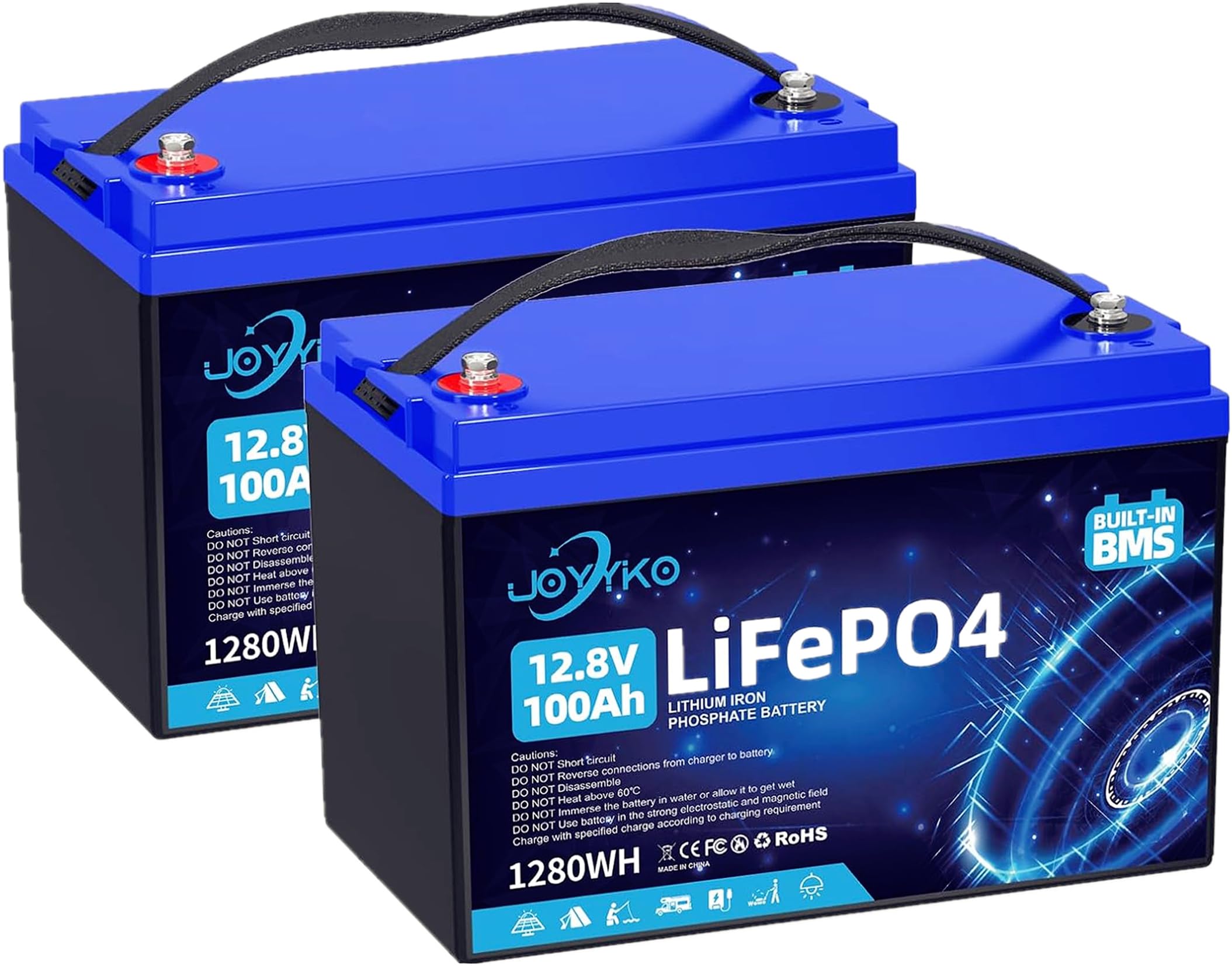 2 Stück LiFePO4 100Ah,Lithium Batterie 12v 100ah, mit BMS Low ...