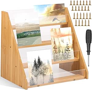 Greeting Card Display Stand, 4 Tier Bamboo and Acrylic Greeting Card ...