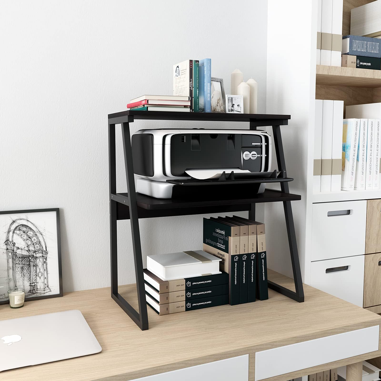 Amazon.com: PUNCIA Desktop 3-Tier Wood Printer Stand Black Large Size ...