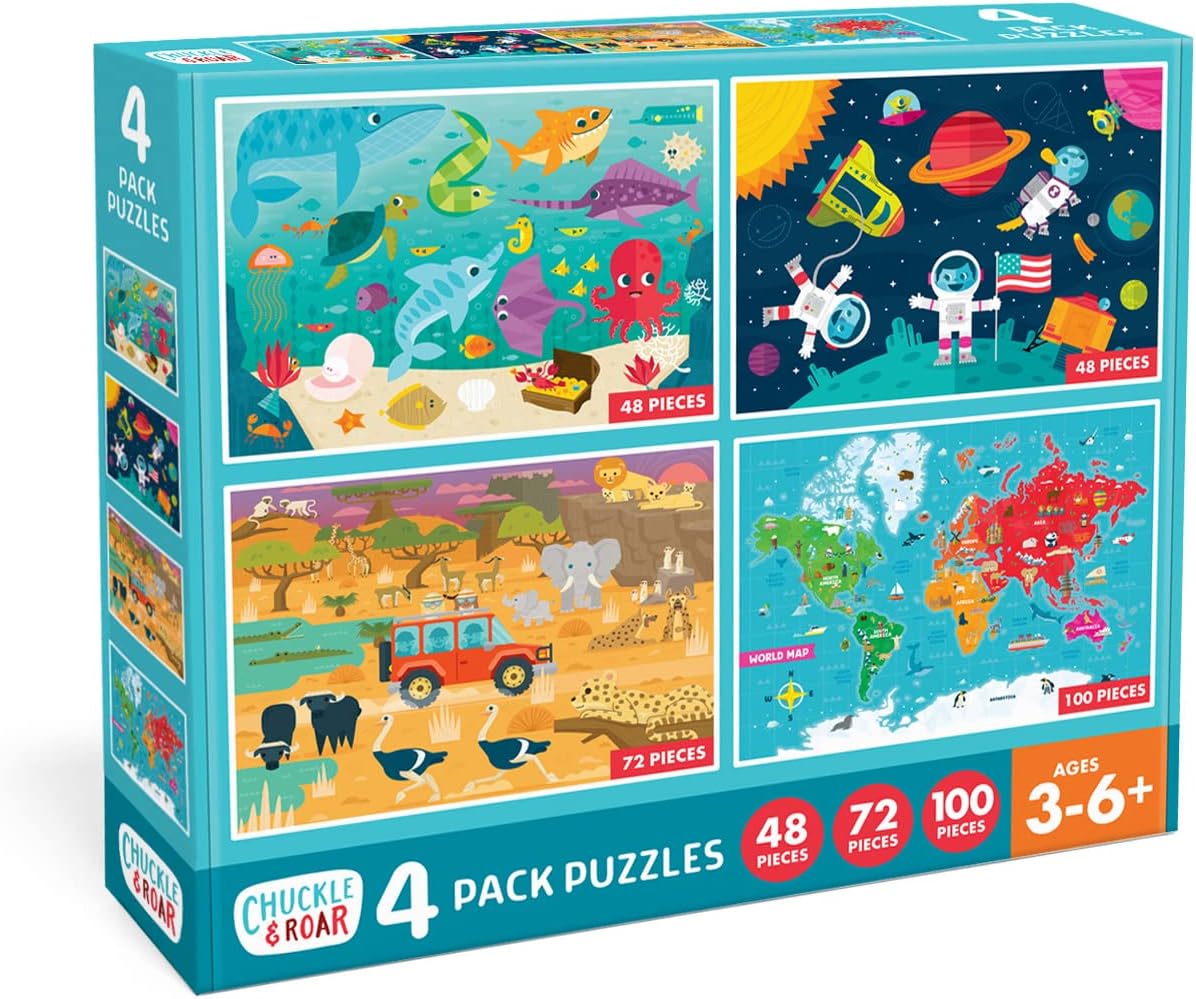 Amazon.com: Chuckle & Roar - Space, Ocean, Safari, World Map Puzzles ...
