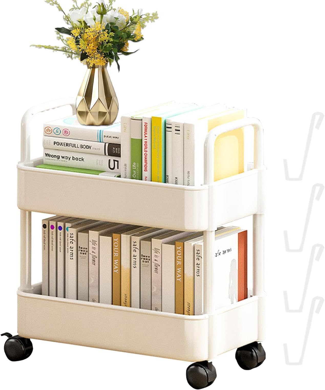 2-Tier Utility Rolling Cart Table Sofa Side Storage Trolley with Wheels ...