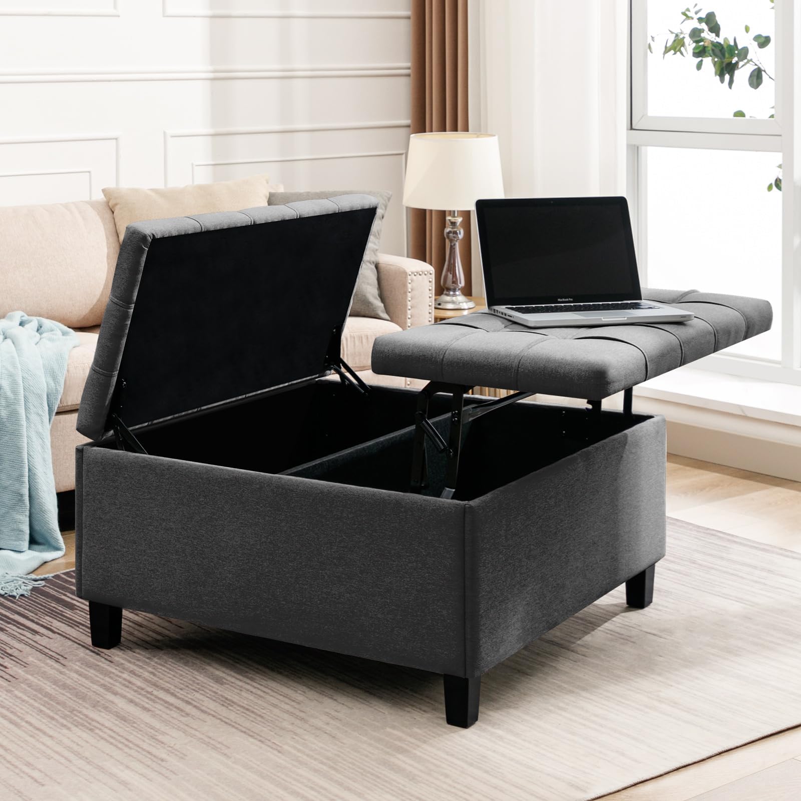 Amazon.com: PUREMIND 34'' Large Coffee Table Ottoman with Lift Top ...