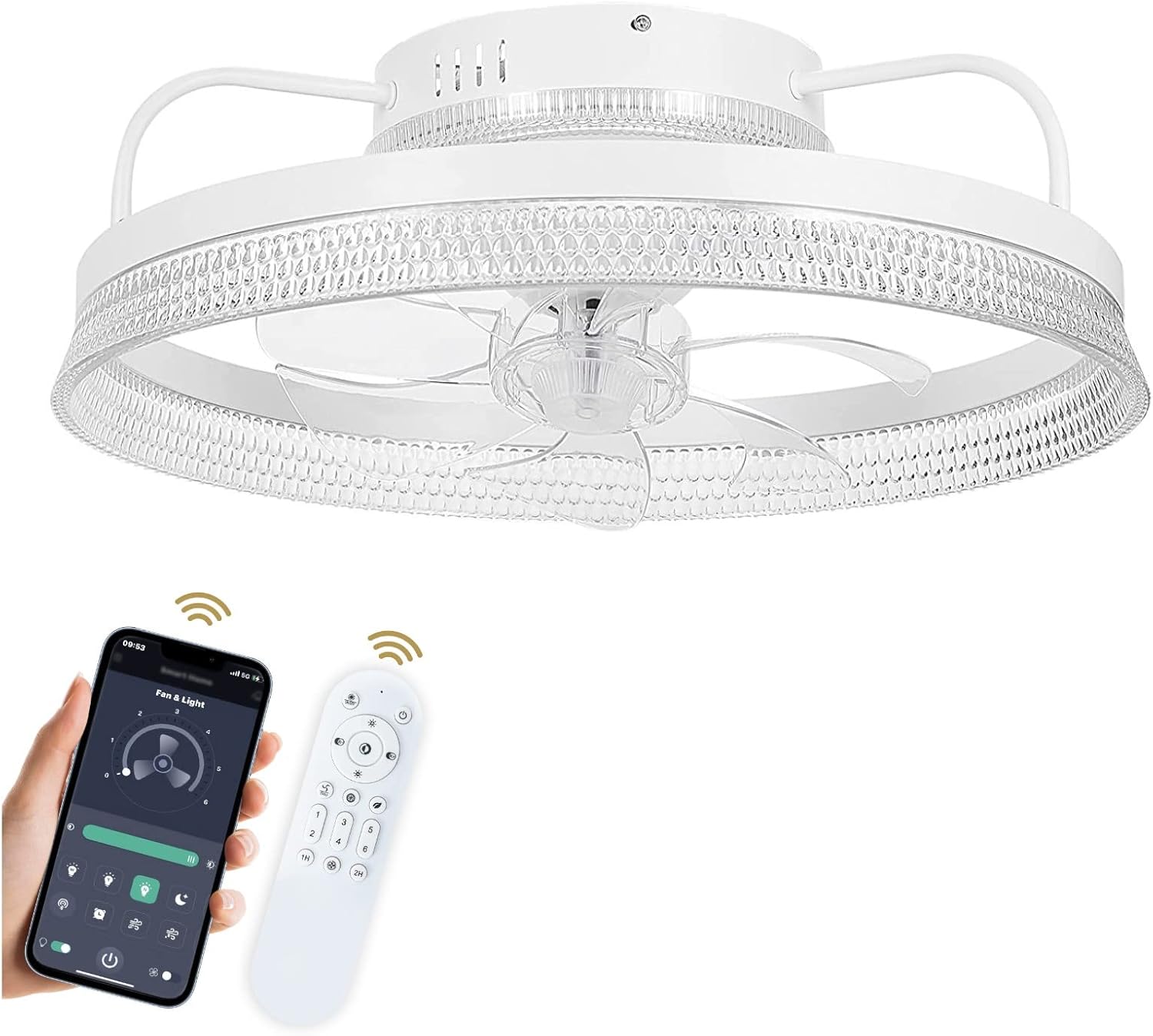 FENGSENGSHUIQI 360° Oscillating Flush Mount Ceiling Fans with Lights ...