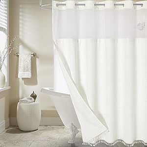 Amazon.com: MitoVilla No Hooks Required Farmhouse Shower Curtain with Snap-in Liner - with ...