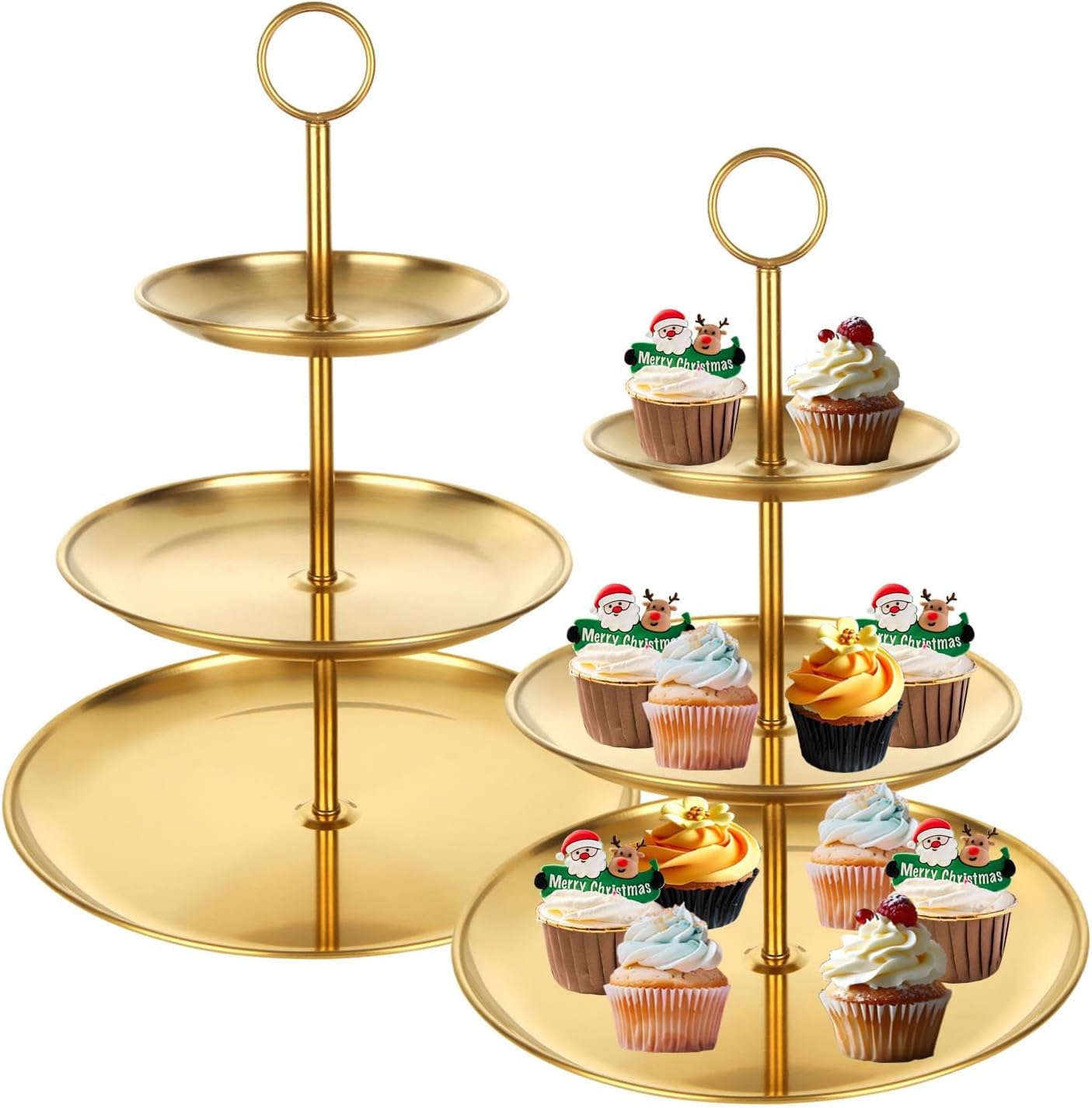 Amazon.com: ABuff 3 Tiered Gold Cupcake Stand 2 Pack Stainless Steel ...