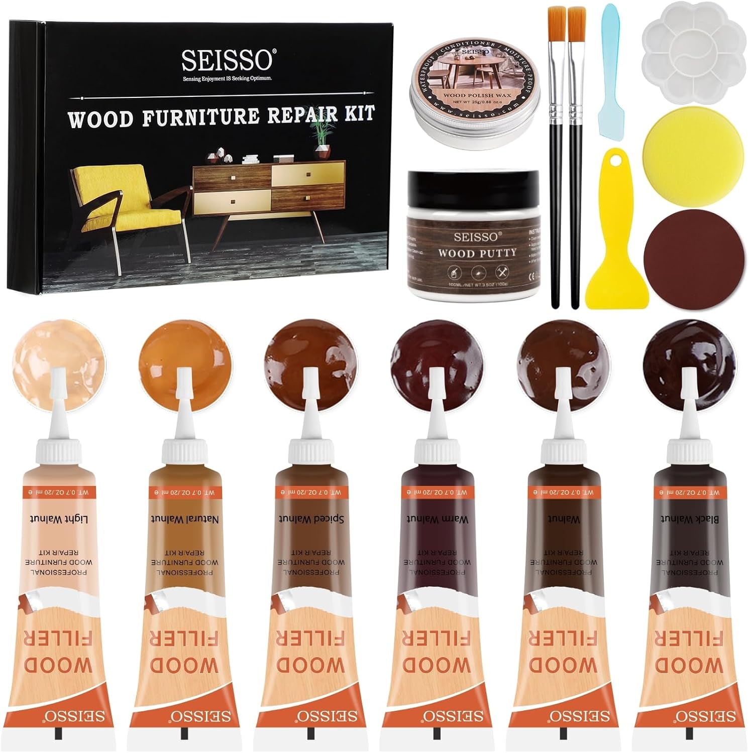 Wood Furniture Repair Kit - Wood Fillers, Putty with Wood Wax, Hardwood ...