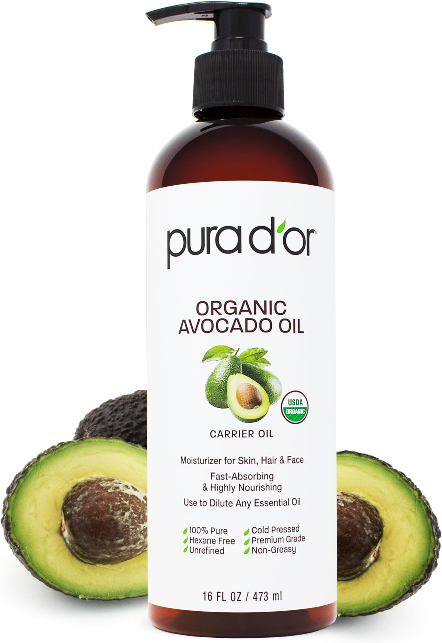 Amazon.com: PURA D'OR 16 Oz ORGANIC Avocado Oil - 100% Pure & Natural ...