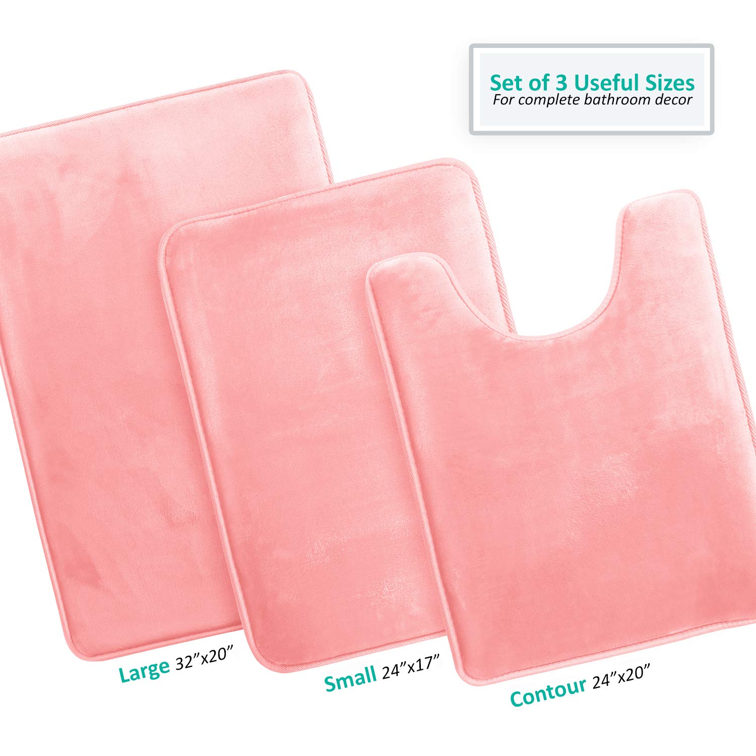 Clara Clark Bathroom Rugs Sets 3 Piece, Velvet Memory Foam Bath Mat ...