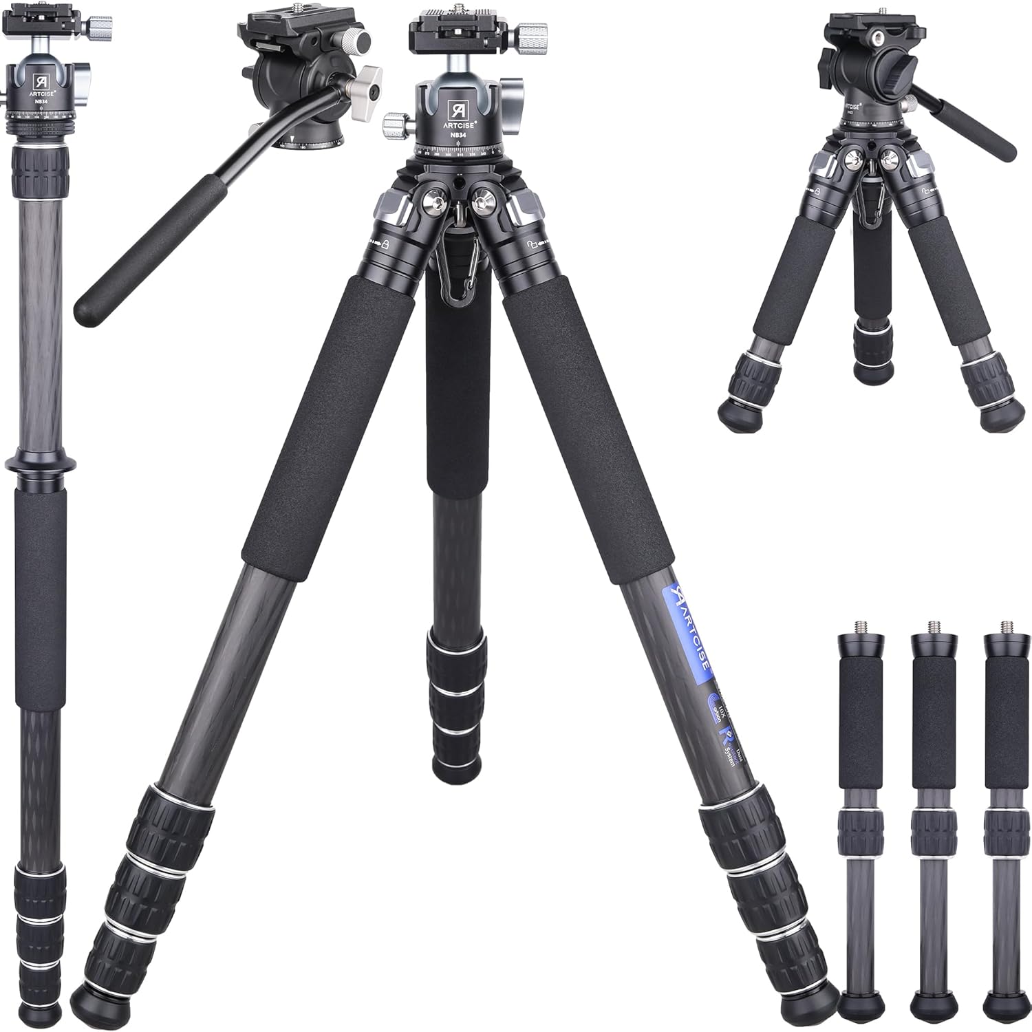 Amazon.com : ARTCISE Multifunction Carbon Fiber Tripod with 34mm Ball ...