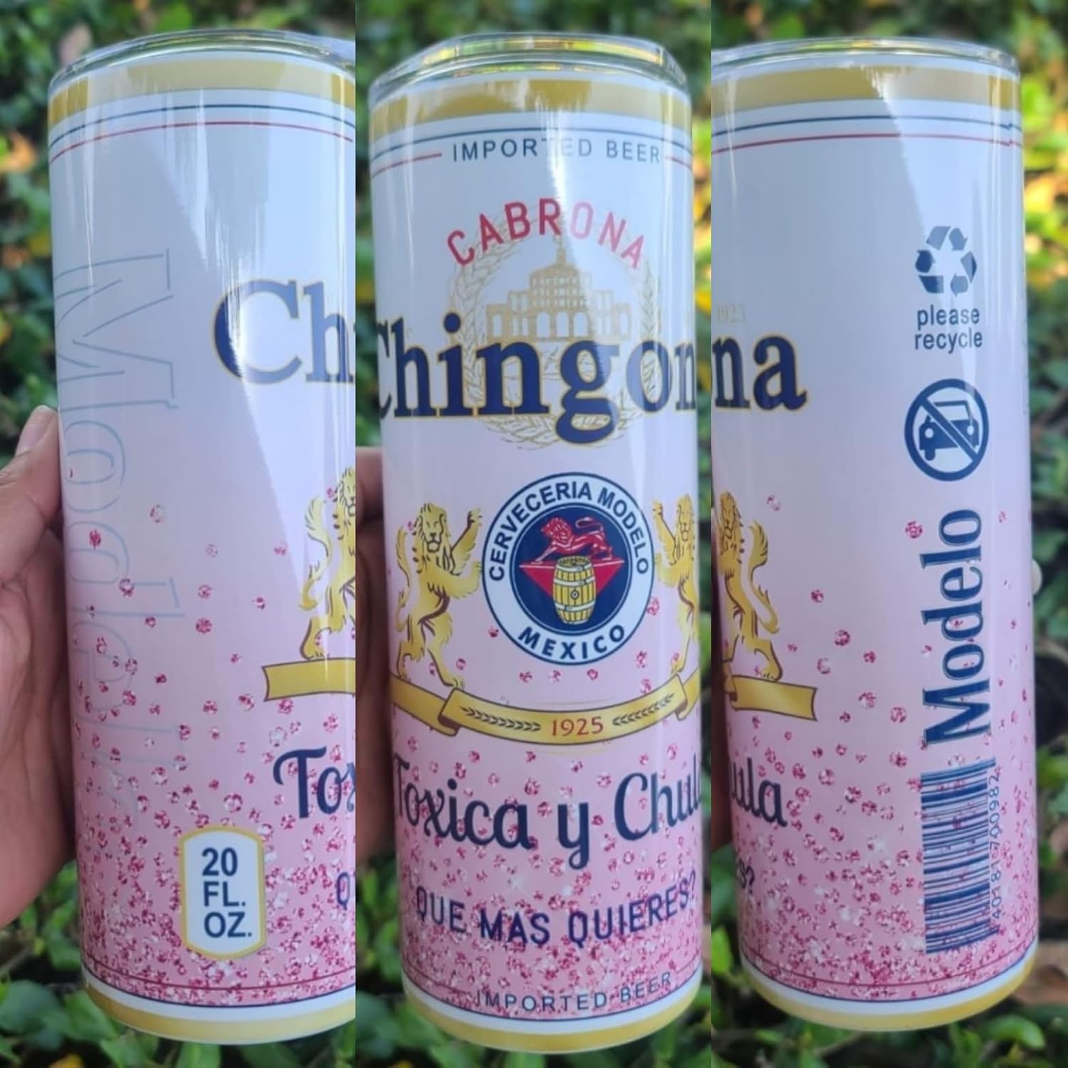 Amazon.com | Chingona Pink Diamonds Glitter 20oz skinny tumbler cup mug ...