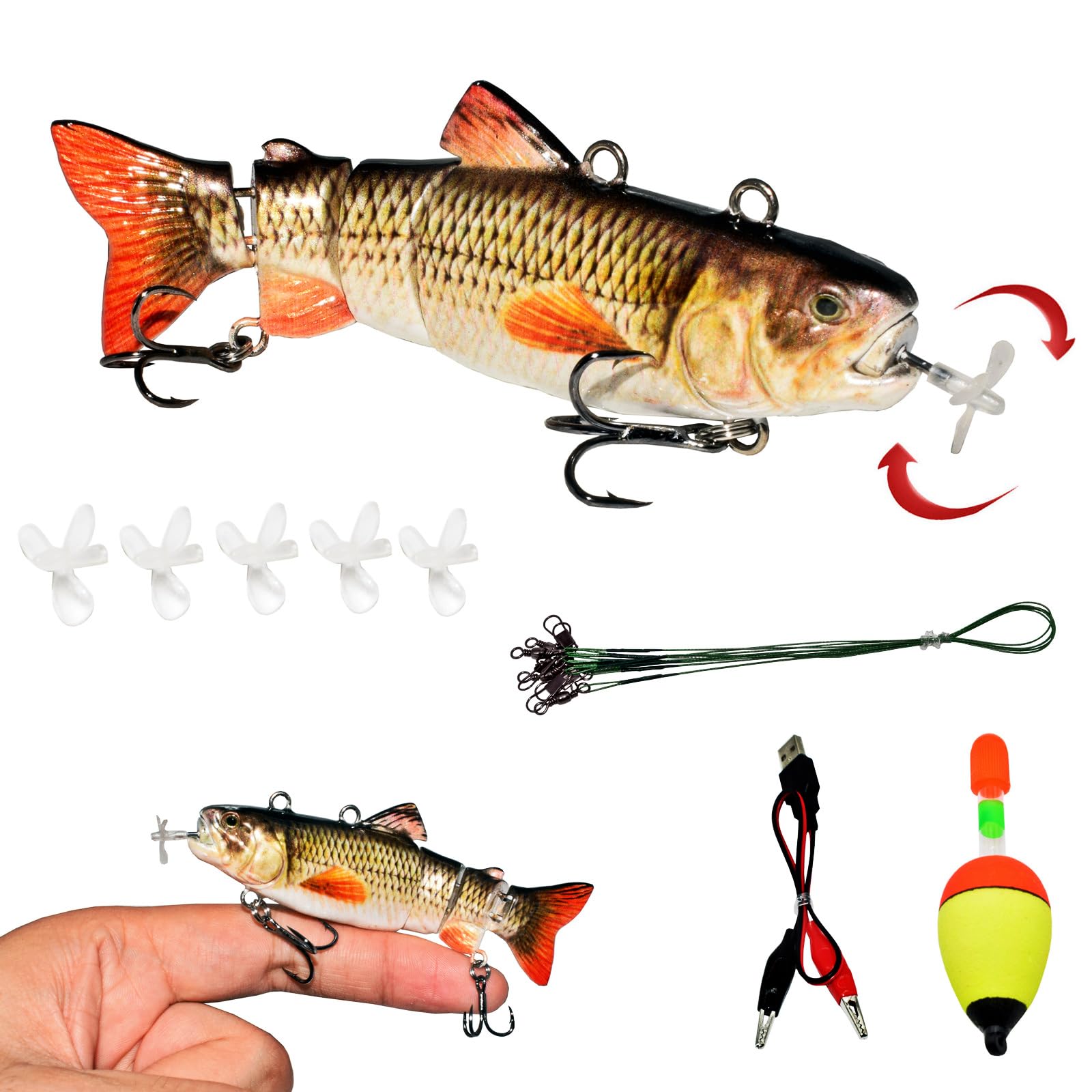 Fishing Lure Robotic Swimming Bait 3.5" USB Rechargeable LED Light ...