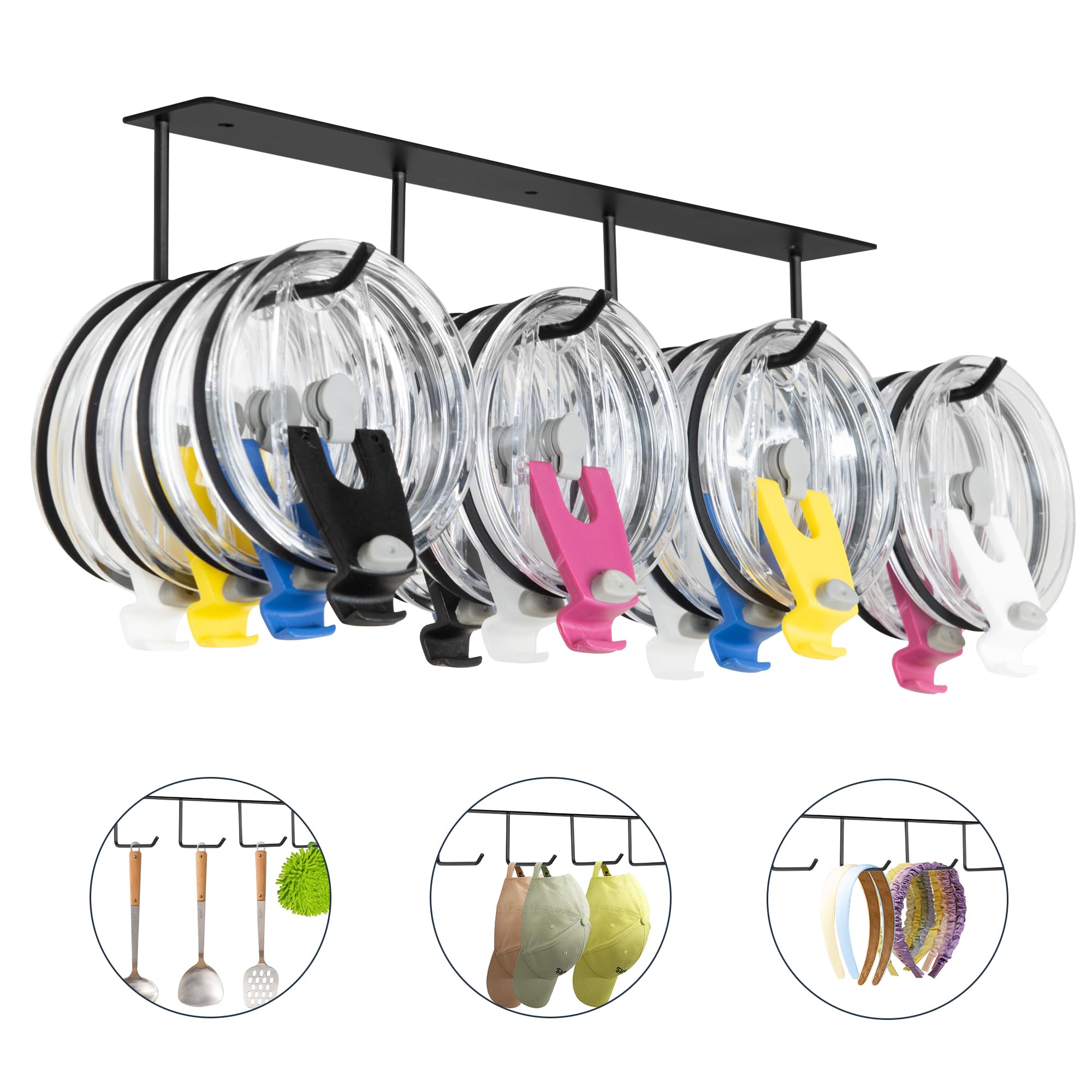 Amazon.com: NauwaBarn 4-Hook Tumbler Lid Organizer, Cup Lid Holders ...