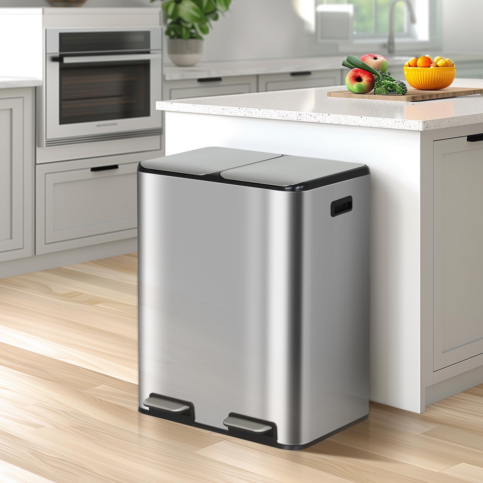 Amazon.com: Qxznby 16 Gallon/60 Liter Dual Trash Can Stainless Steel ...