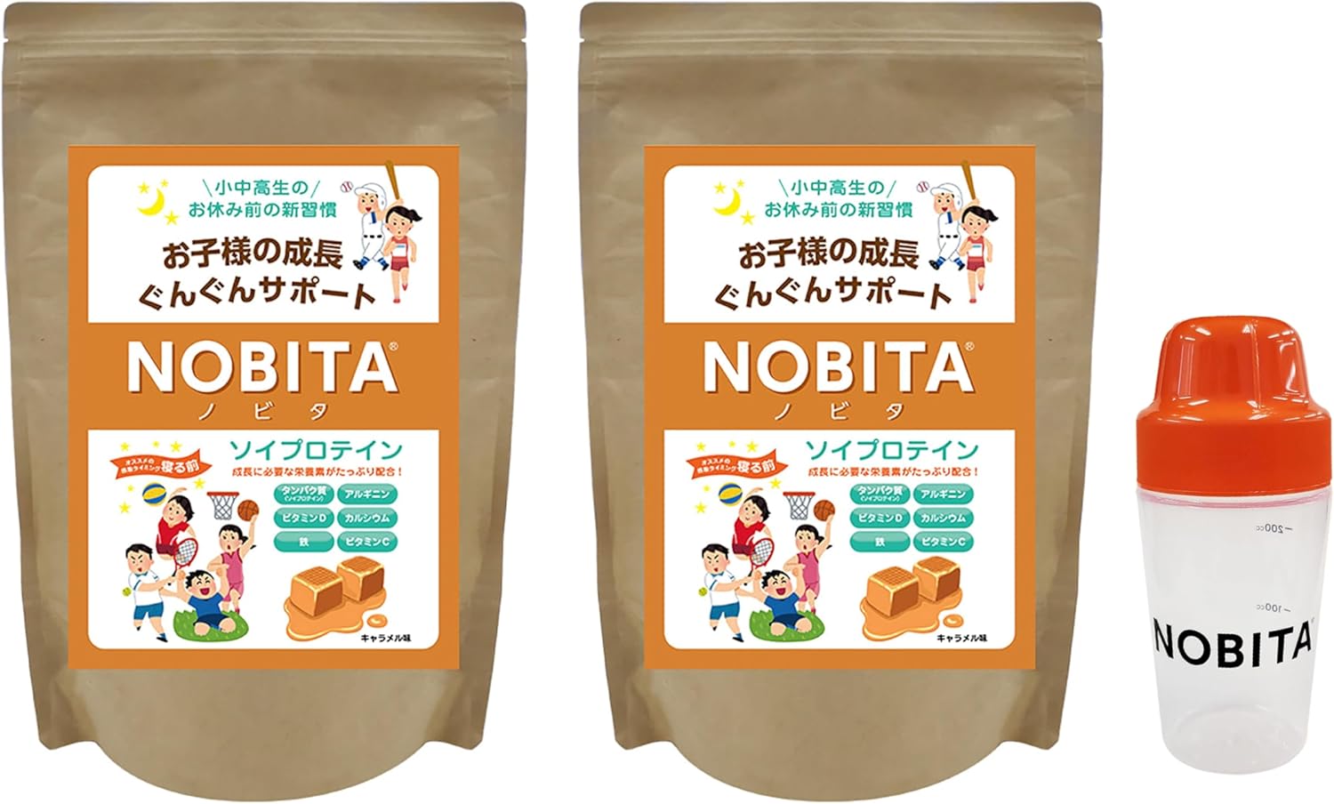 Amazon | NOBITA(ノビタ) ノビタプロテイン ソイプロテイン FD0002 600g 2個セット シェイカー付き (キャラメル味) | smile box | ソイプロテイン