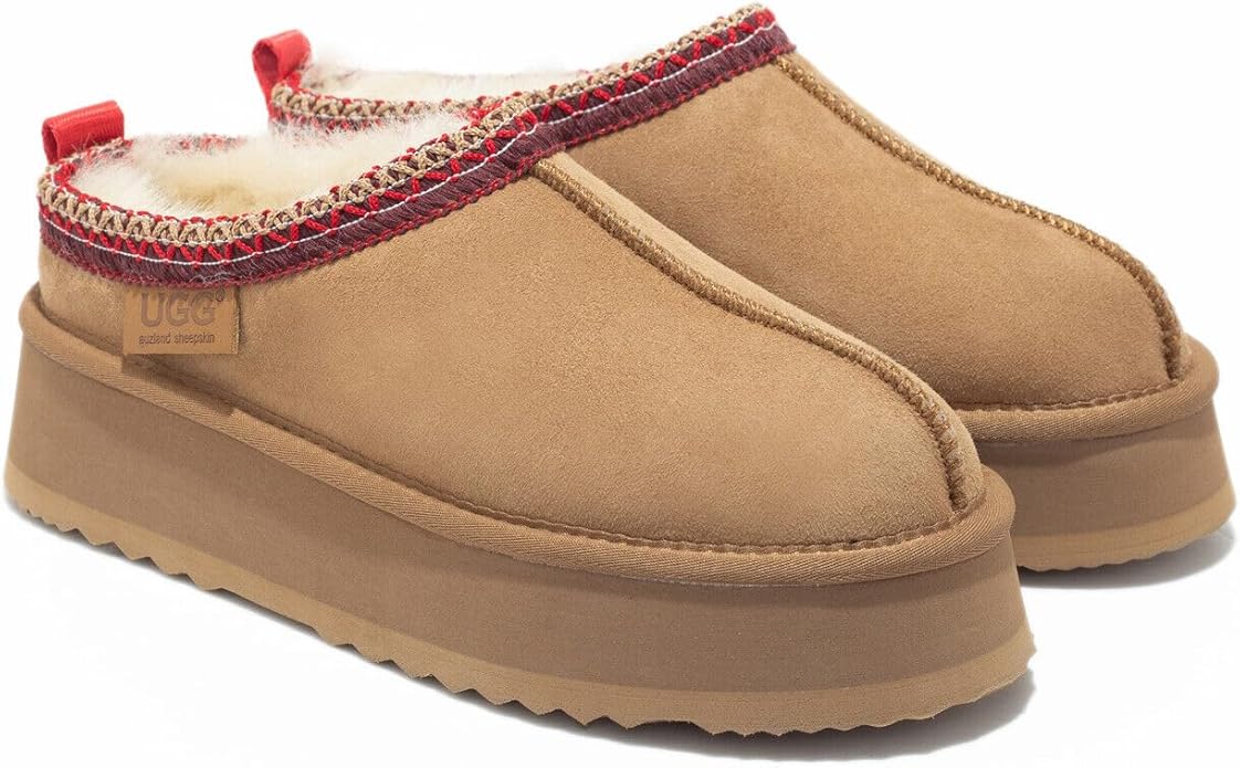 UGG AUZLAND Sheepskin Platform Slippers - Chestnut, Braided Australian ...