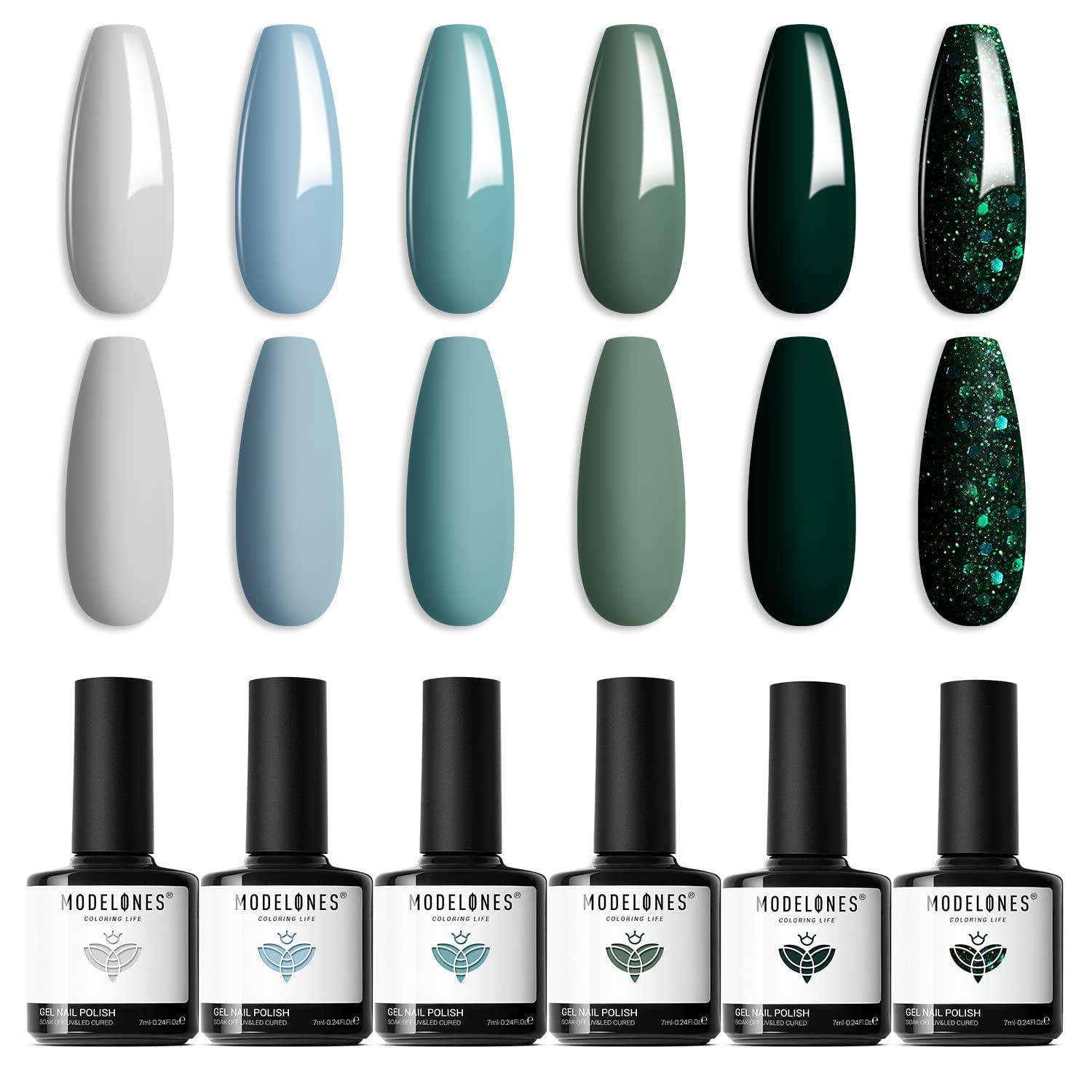 modelones UV Nagellack, Grün Blau 6 Farben Shellac Gel Nagellack Set ...