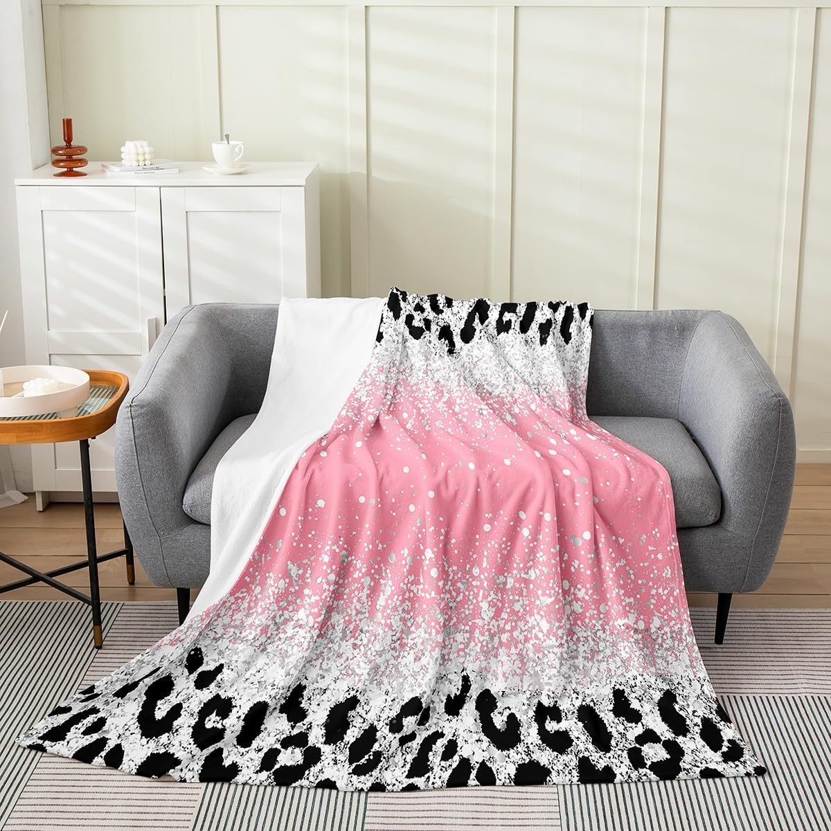 Amazon.com: jejeloiu Glitter Leopard Print Flannel Fleece Throw Blanket ...