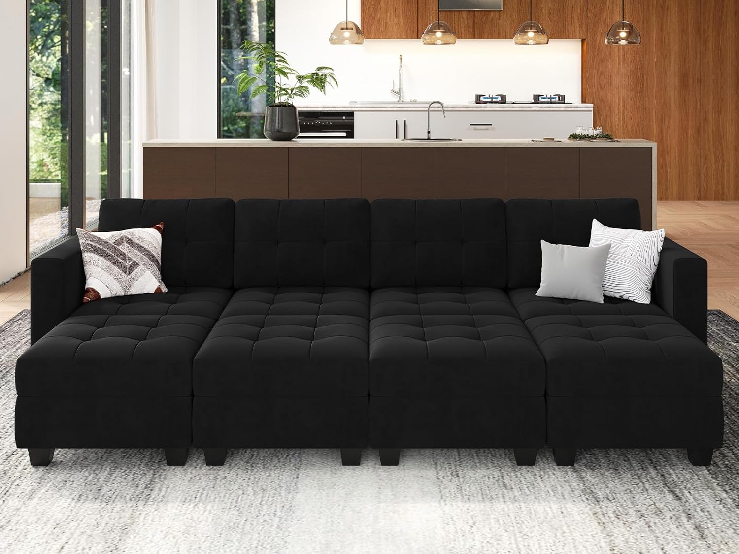Amazon.com: Belffin Modular Sleeper Sofa Velvet Sectional Couch with ...