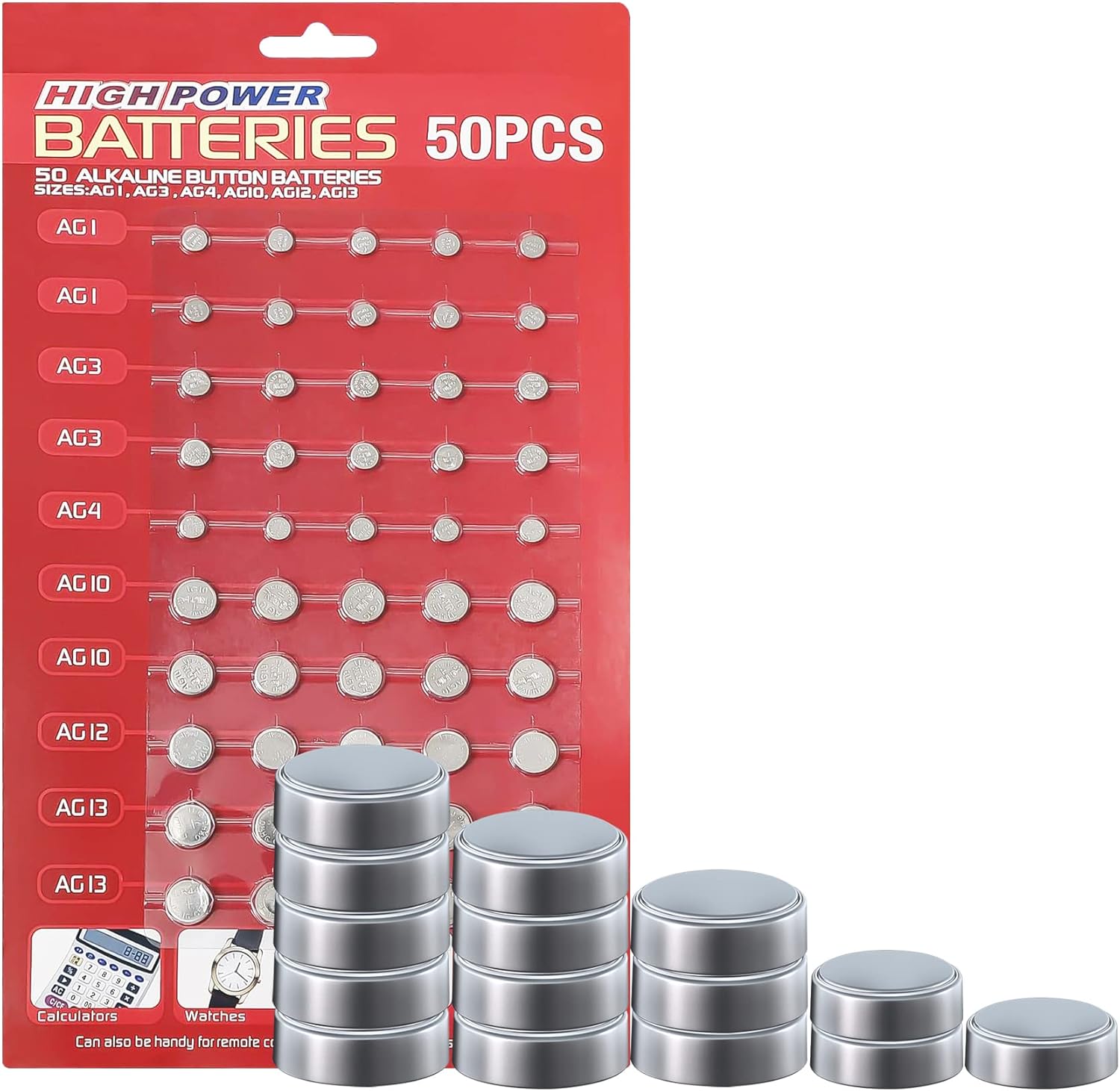 Amazon.com: Cotchear 50pcs Alkaline Cell Batteries Assorted 1.5 Volt ...