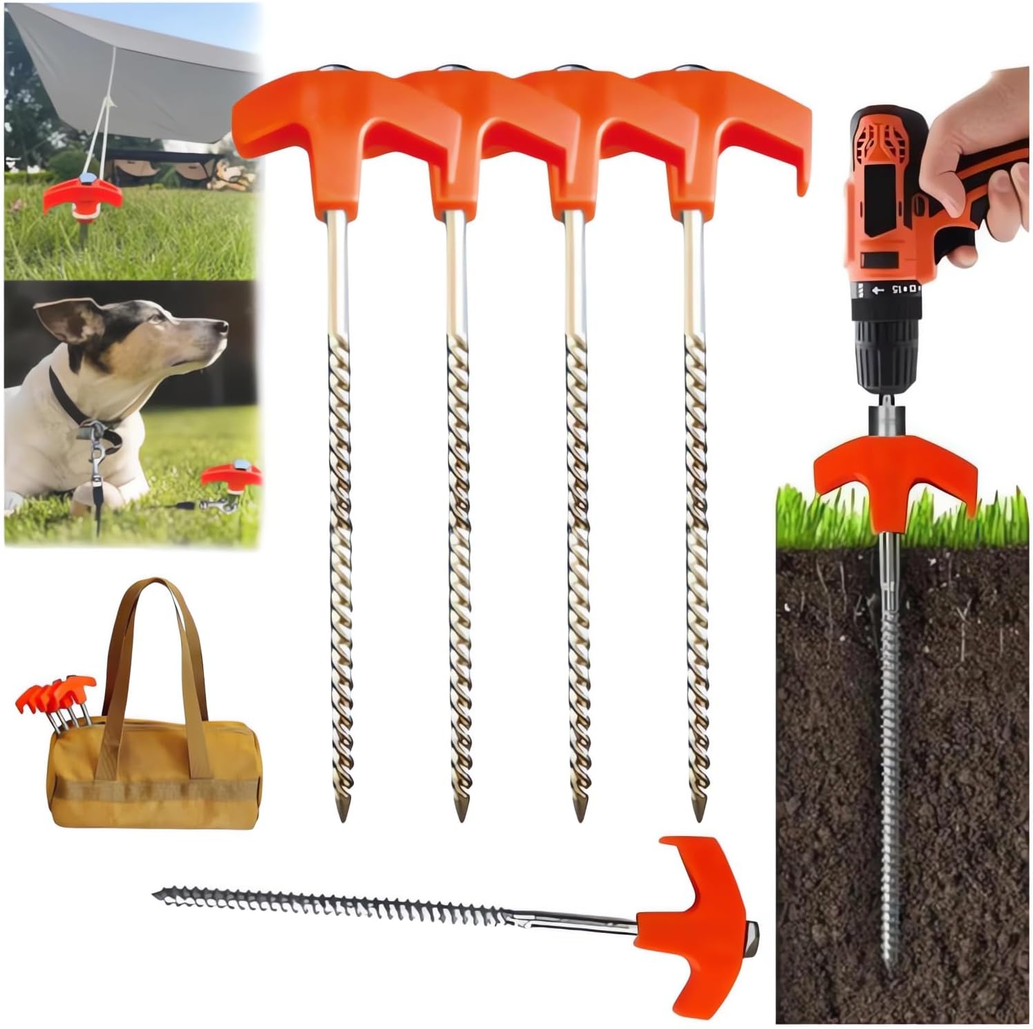 Amazon.com : 8 Inch Screw in Tent Stakes, Ground Anchors Screw in Glow ...