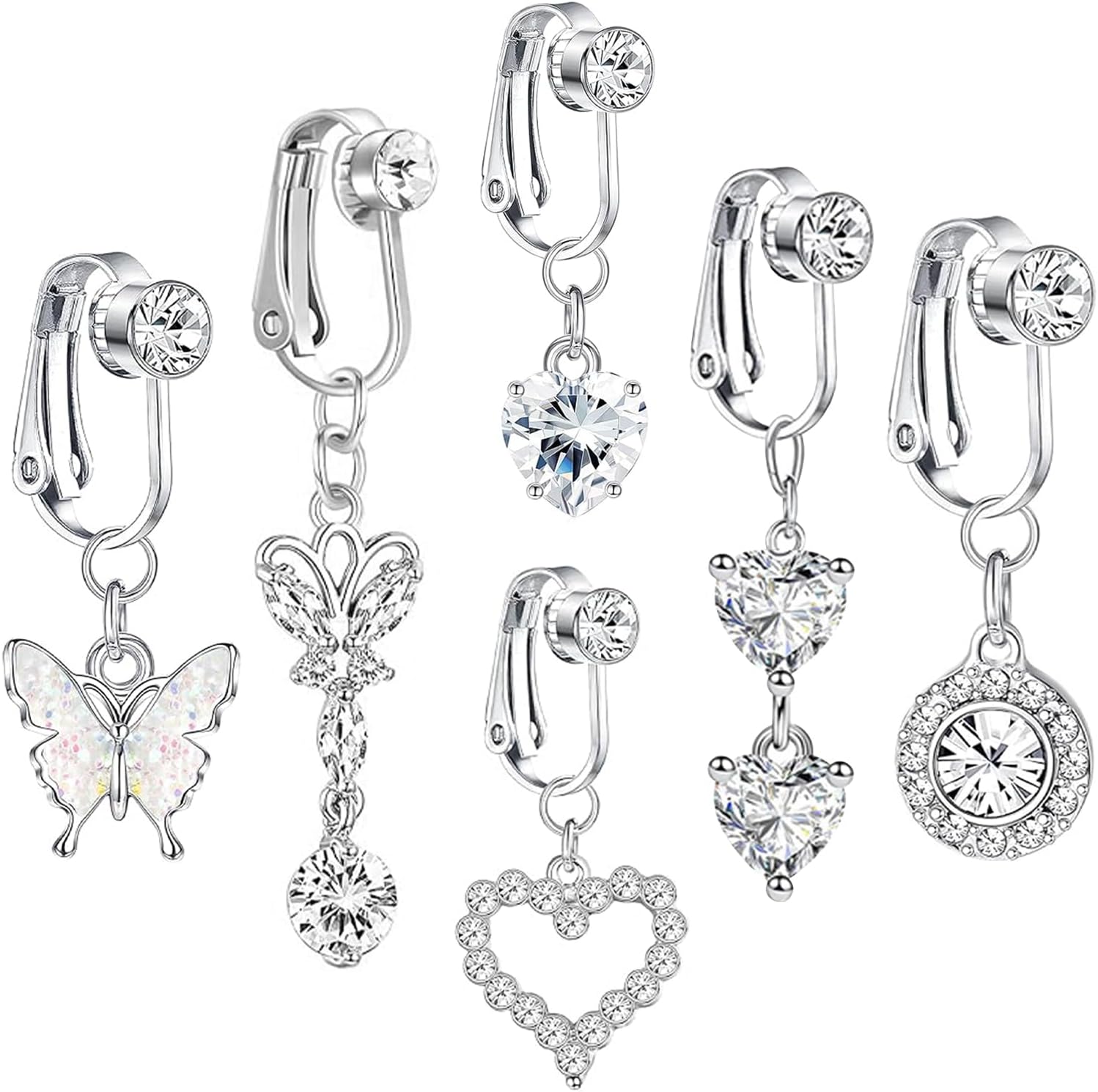 6 Pcs Fake Belly Button Piercing Rings Clip on Belly Button Ring for ...