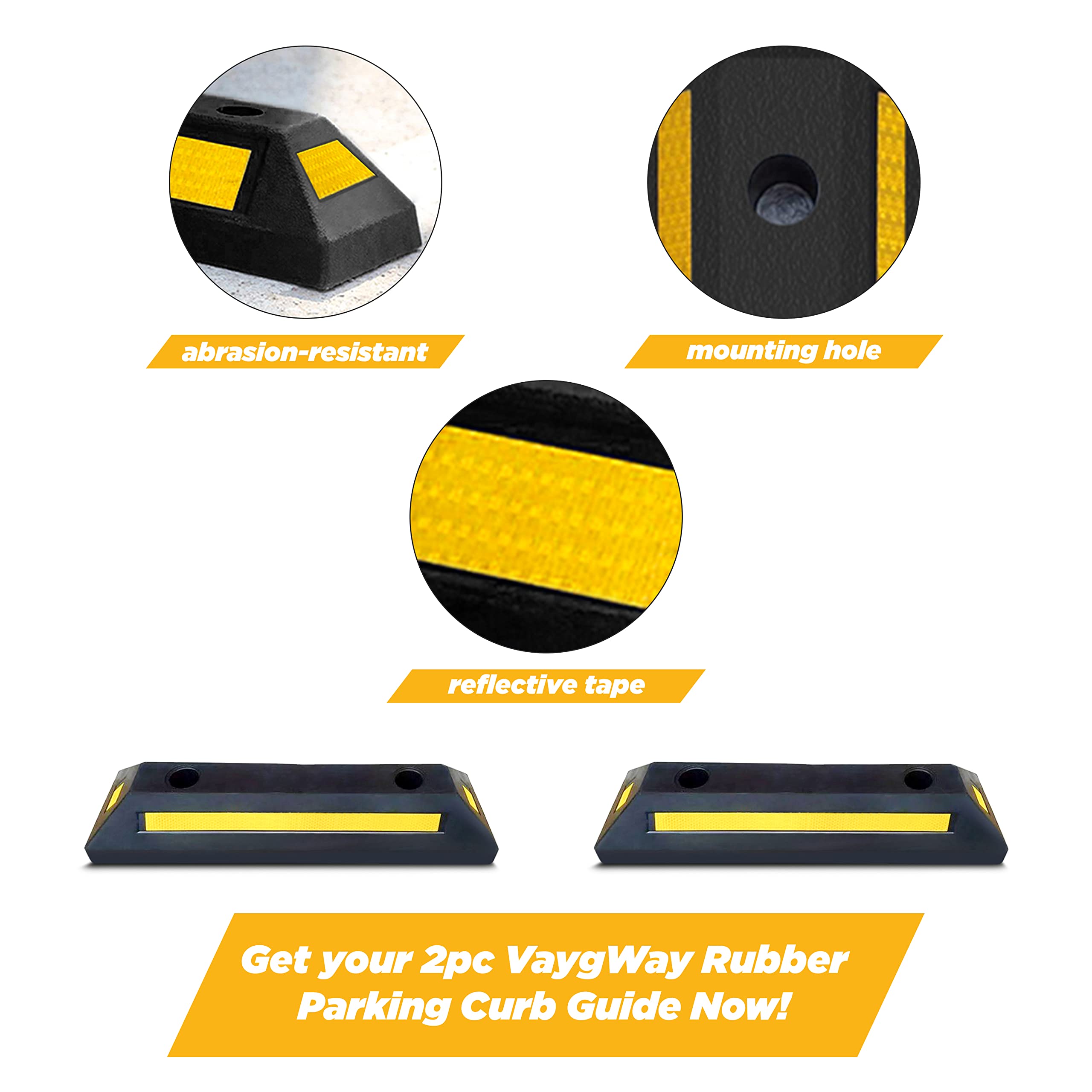 VaygWay Heavy Duty Rubber Parking Curb Guide –Car Parking Block - 2 Pcs ...