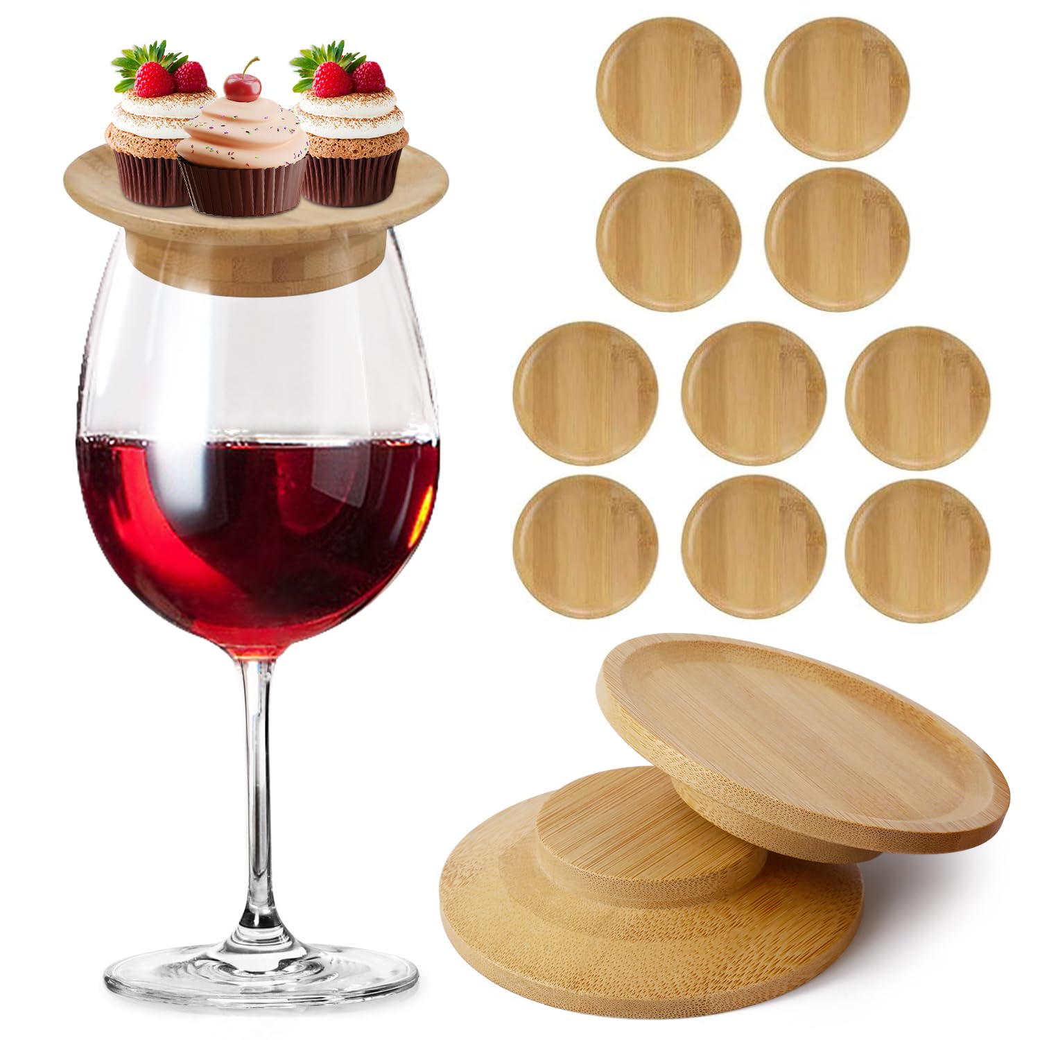 Amazon.com: 10 Pack Wine Glass Charcuterie Topper,Bamboo Wine Glass ...