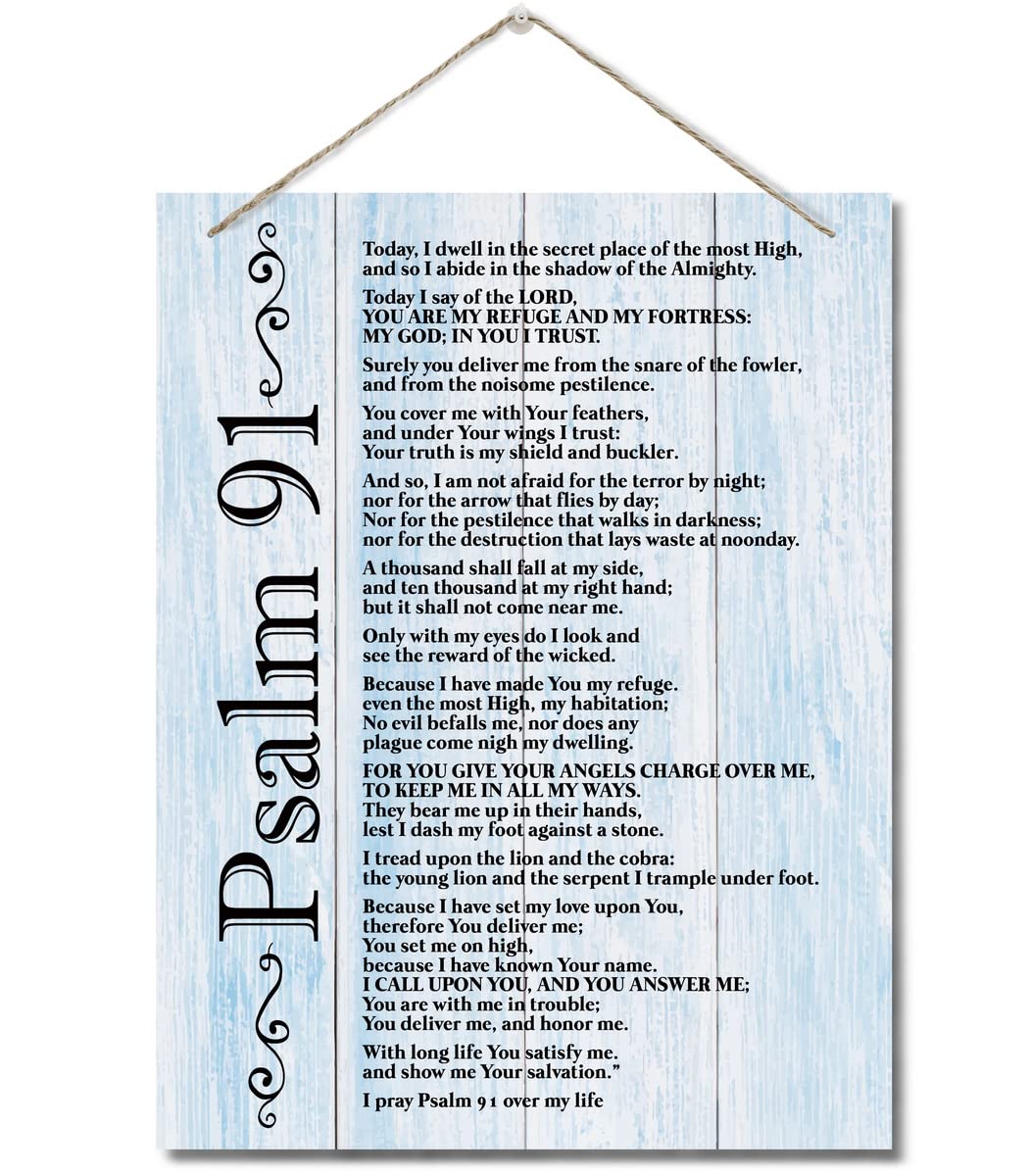 Inspirational Wood Art Signs, Psalms 91 Wall Sign, Hanging Printed Wall ...