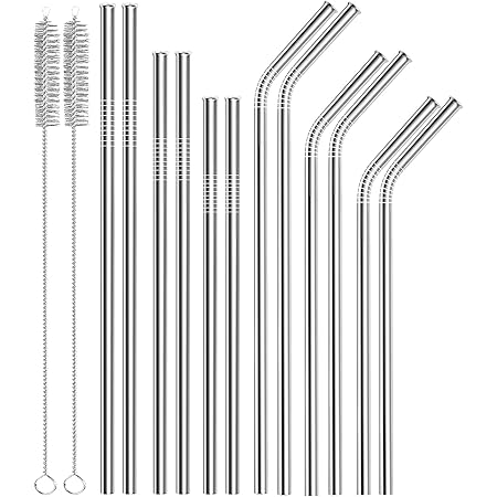 Amazon.com: Hiware 12-Pack Reusable Stainless Steel Metal Straws with ...