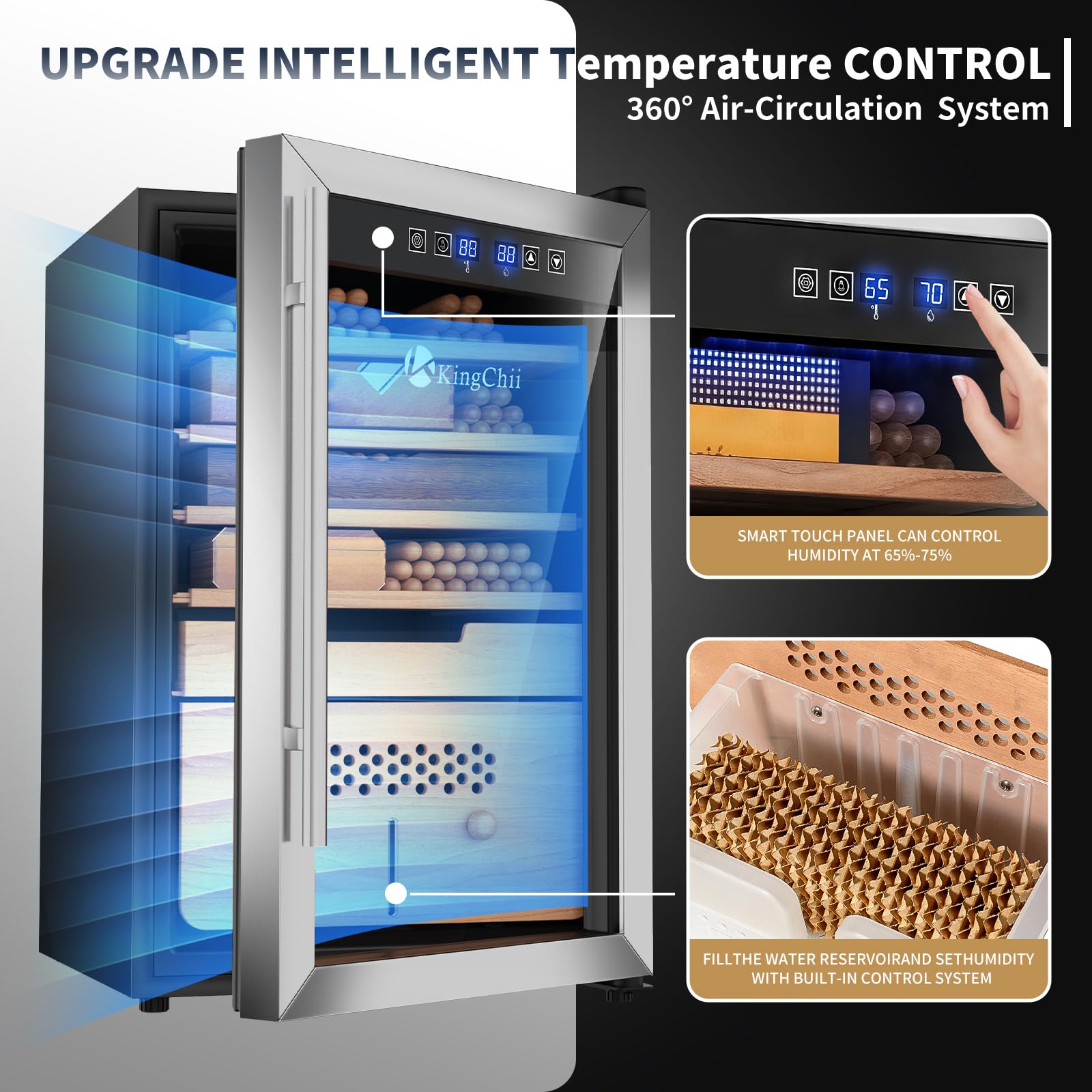 Snapklik.com : KingChii Upgrade 70L Electric Cigar Humidor Temperature & Humidity Control, Built ...